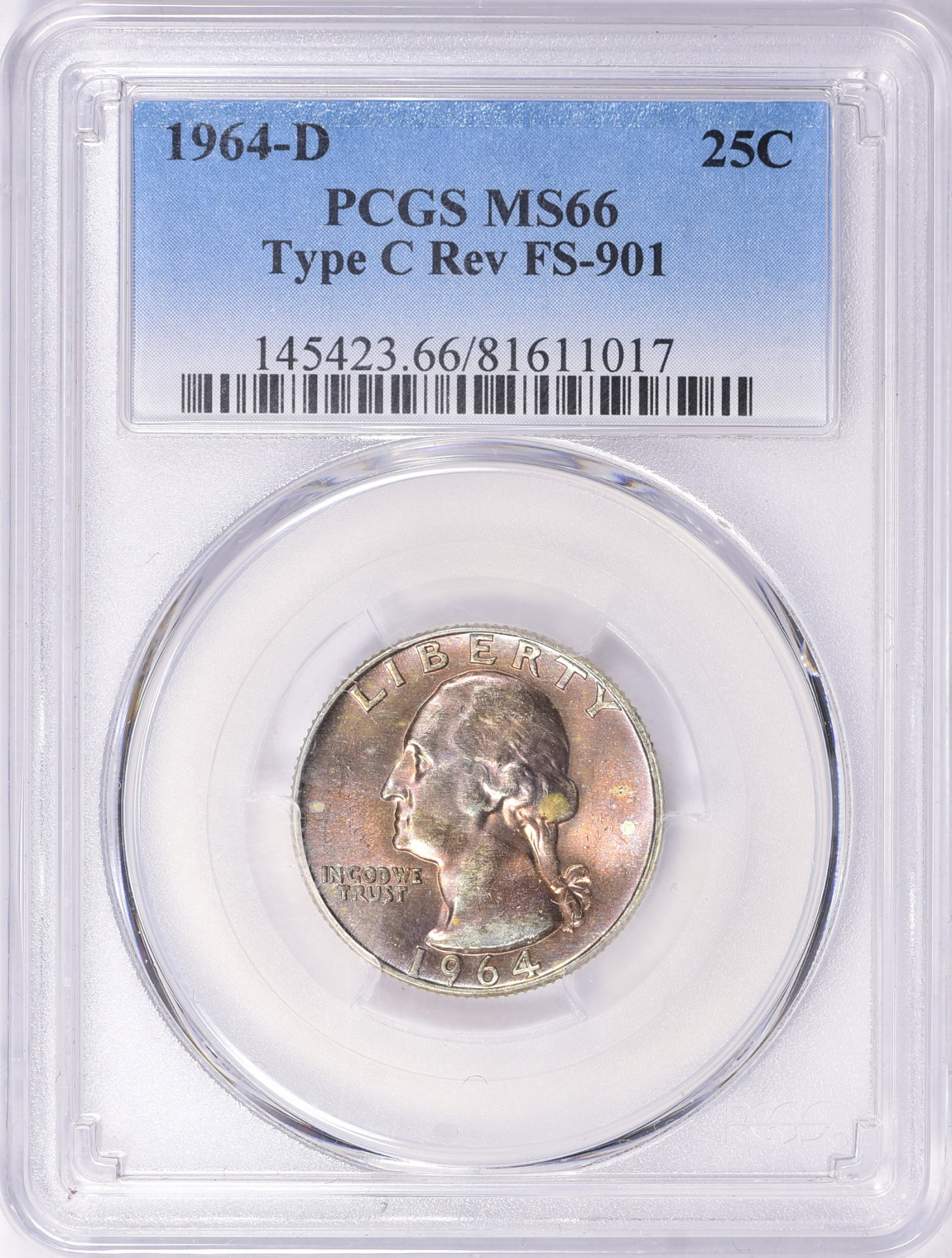 1964-D Washington Quarter Type C Rev FS-901 PCGS MS-66 (Toned) (Item ...