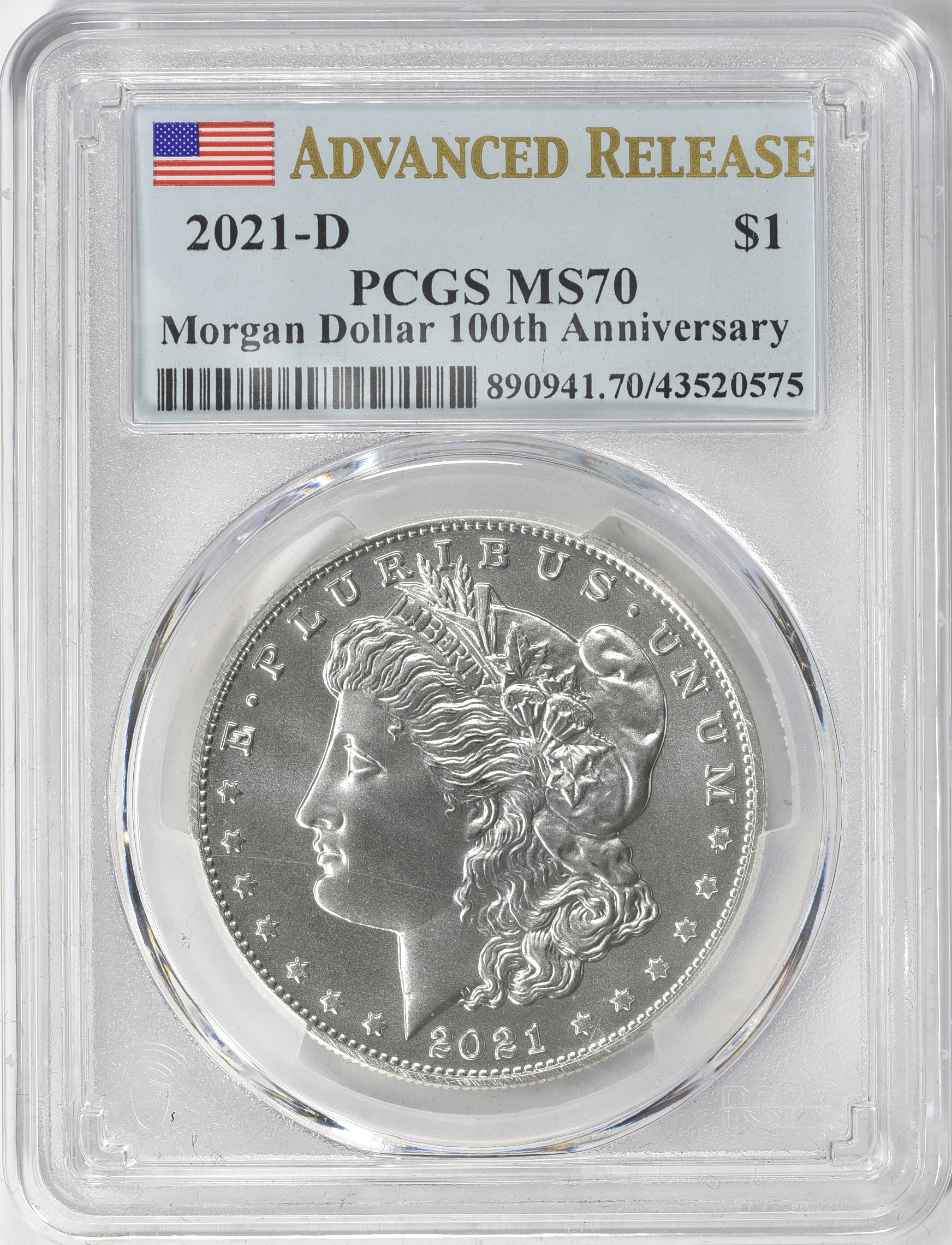 2021-D Morgan Silver Dollar 100th Anniversary Advanced Release PCGS MS-70 (Item 1412239 ...