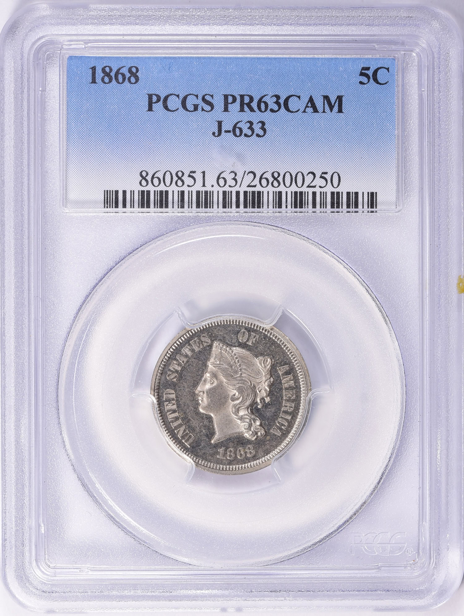 Pattern 1868 5c J-633 PCGS Proof-63 CAMEO (Item 1412332 ...