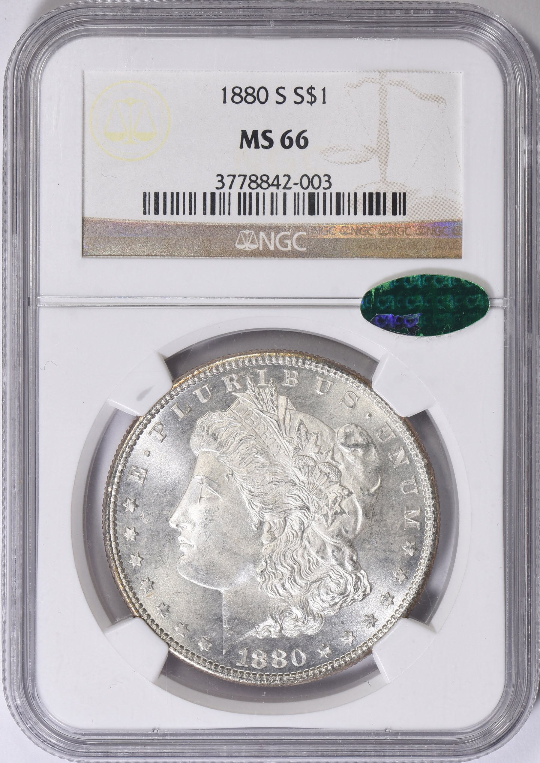 1880-S Morgan Silver Dollar NGC MS-66 (CAC Green) (Item 1415319) | GreatCollections Coin Auctions