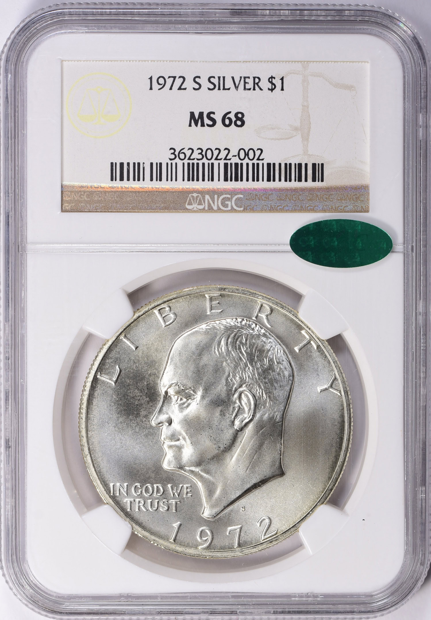 1972-S Eisenhower Dollar Silver NGC MS-68 (CAC Green) (Item 1418727) | GreatCollections Coin ...