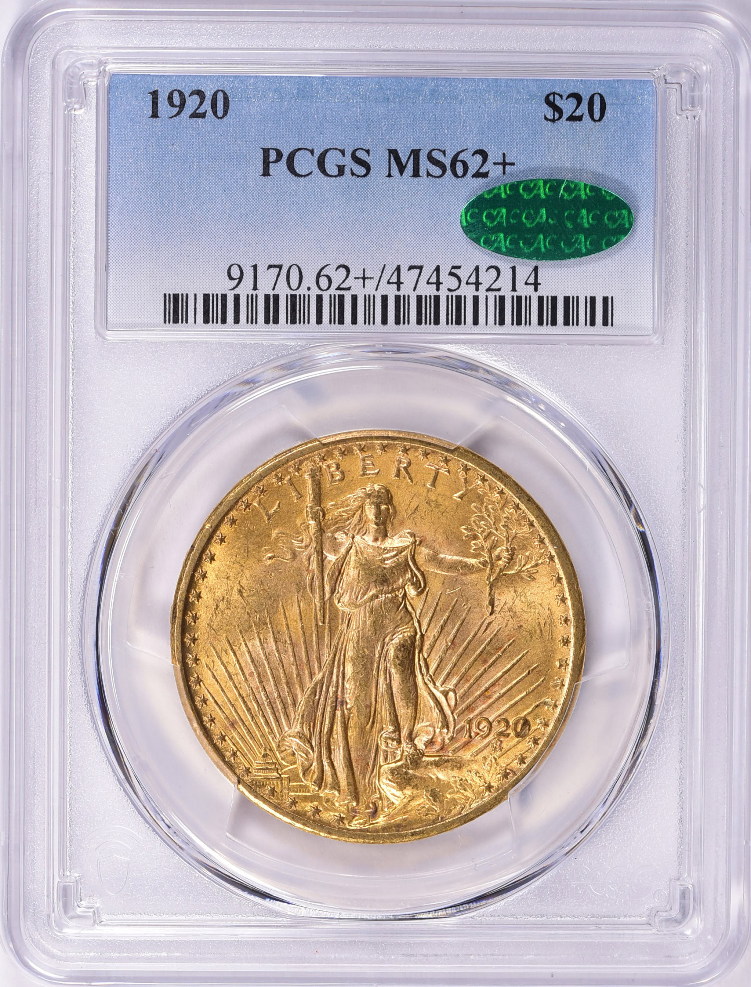 1920 Saint-Gaudens Gold Double Eagle PCGS MS-62+ (CAC Green) (Item 1426182) | GreatCollections ...