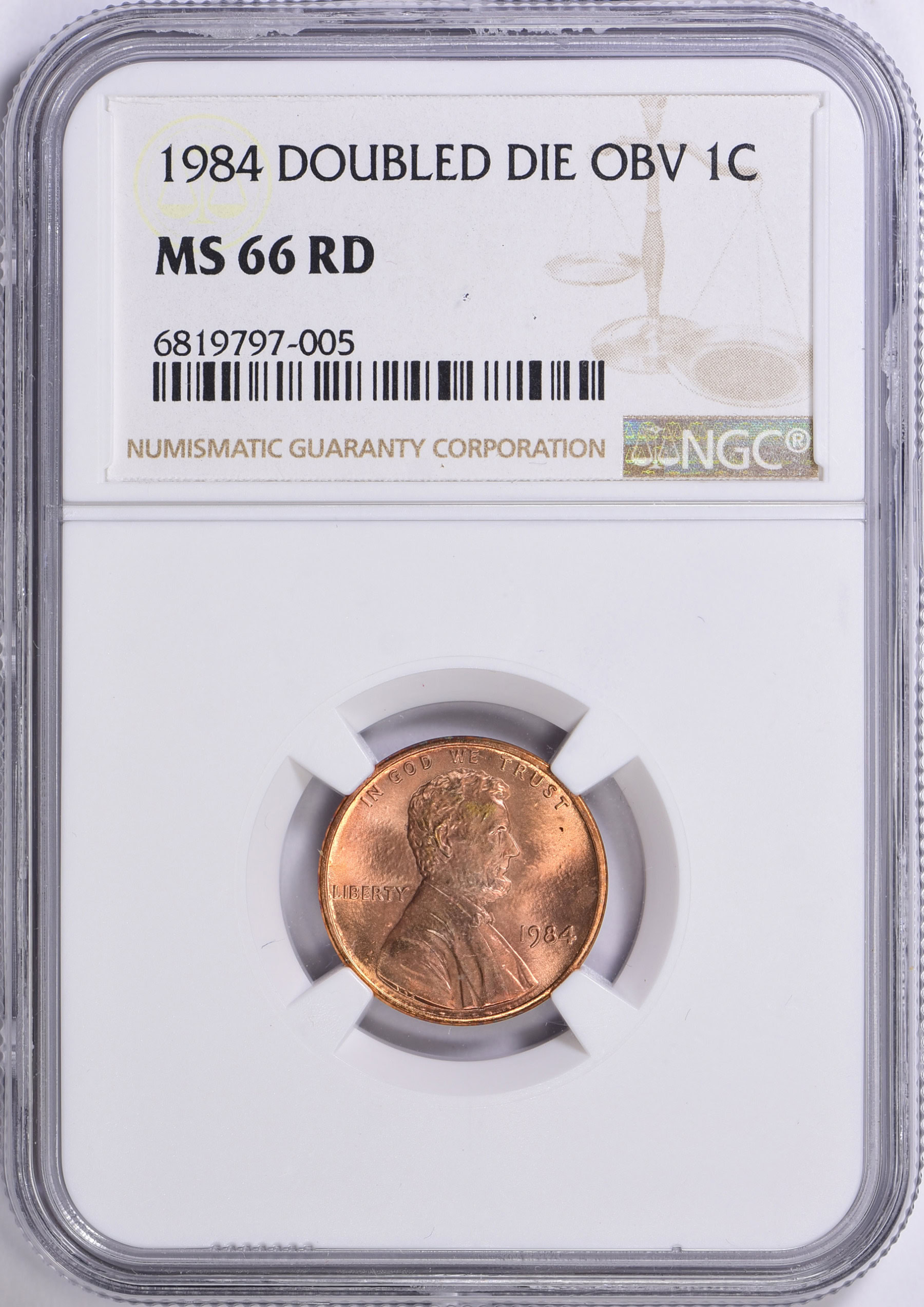 1984 Lincoln Cent Doubled Die Obverse NGC MS-66 RD (Item 1428095) | GreatCollections Coin Auctions