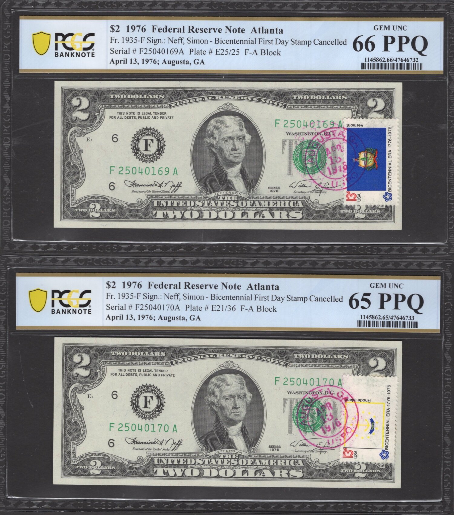 Fr. 1935-F (FA Block) 1976 $2 Atlanta Federal Reserve Notes Sequential ...