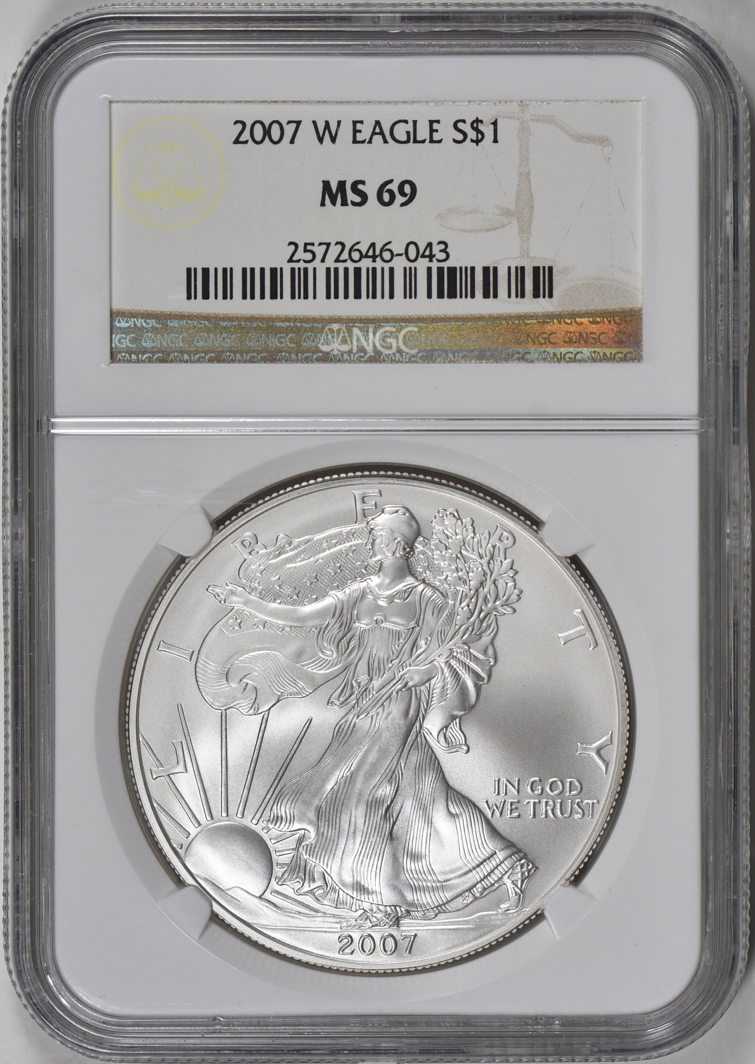 2007-W $1 Silver Eagle Burnished NGC MS-69 (Item 1440970) | GreatCollections Coin Auctions