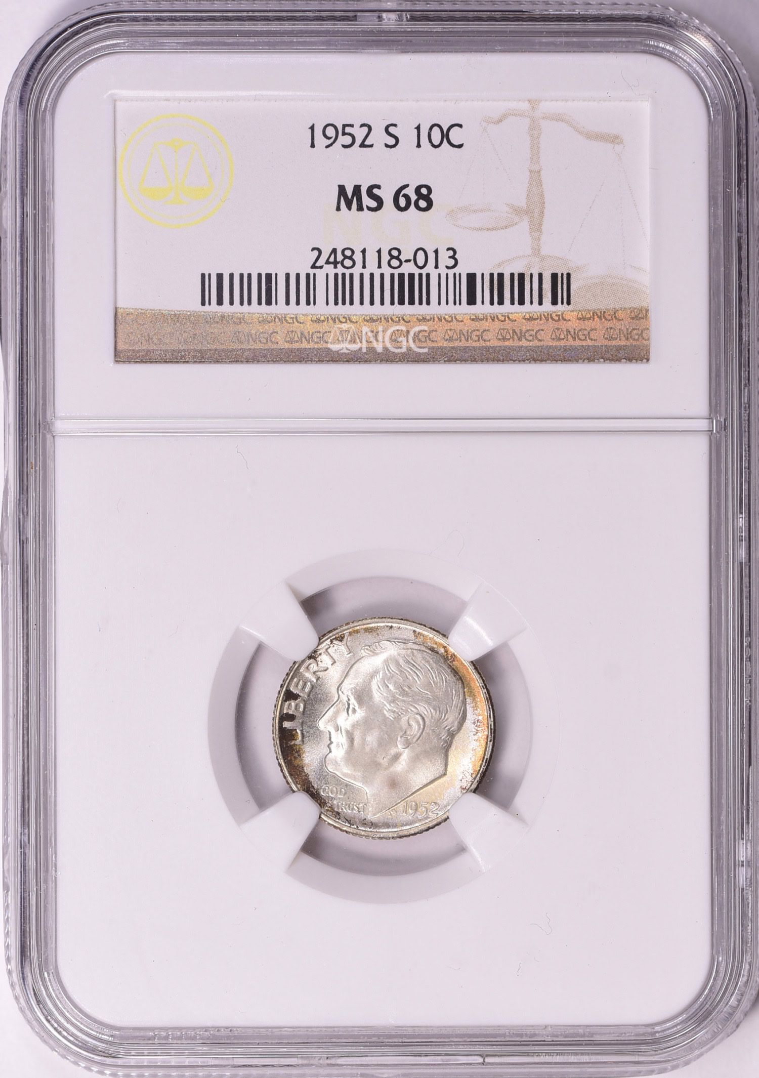1952-S Roosevelt Dime NGC MS-68 (Toned) (Item 1450765 ...
