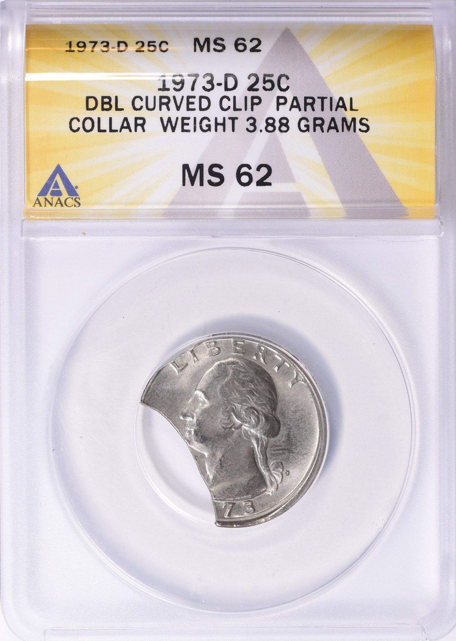 Mint Error 1973-D Washington Quarter Double Curved Clip Partial Collar ...