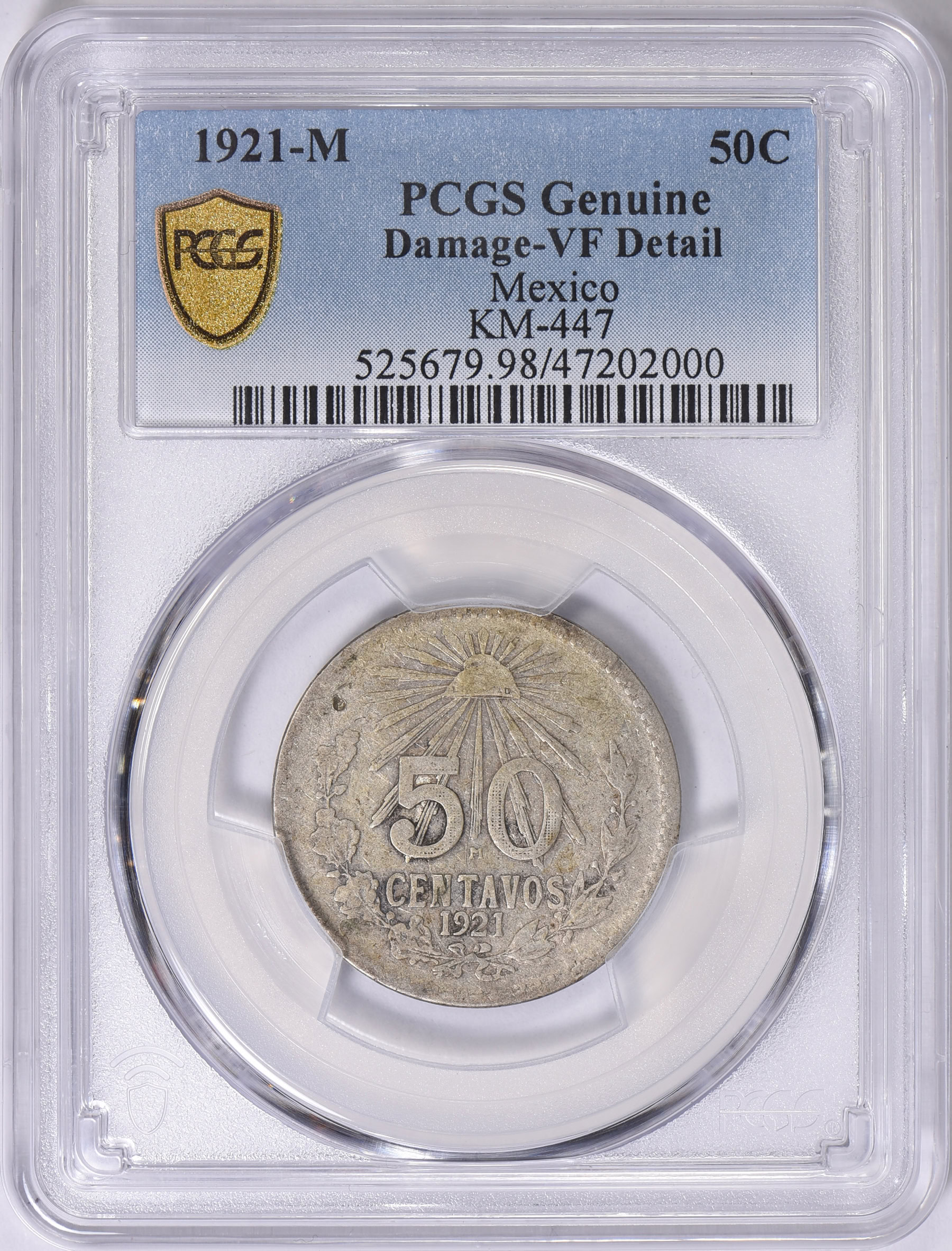 Mexico 1921-M Silver 50 Centavos KM-447 PCGS Genuine VF Details (Item ...
