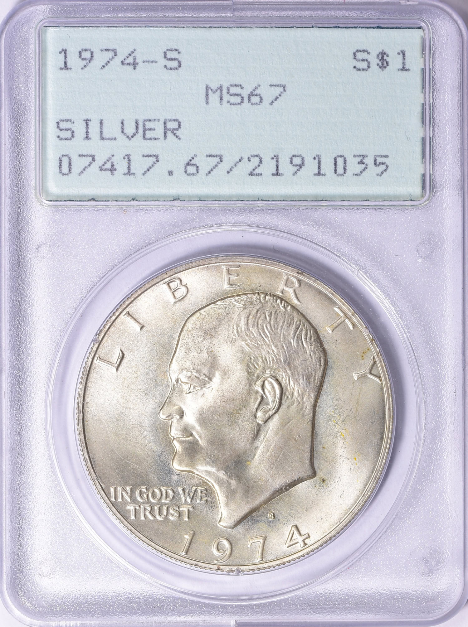 1974-S Eisenhower Dollar Silver PCGS MS-67 OGH (1st Gen) (Item 1481738) | GreatCollections Coin ...