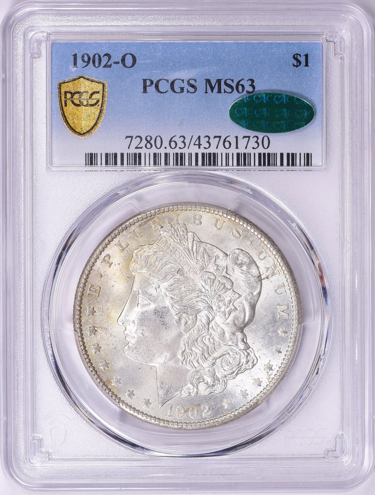 1902-O Morgan Silver Dollar PCGS MS-63 (CAC Green) (Toned) (Item 1492963) | GreatCollections ...