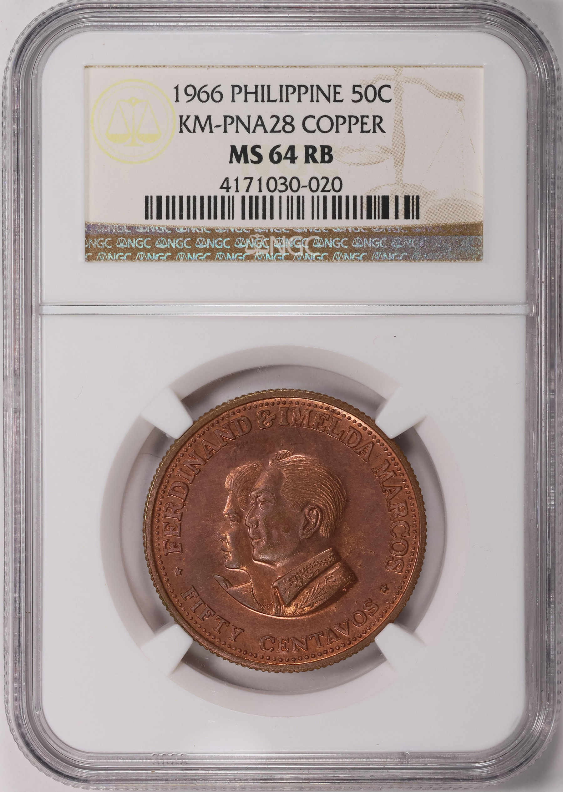 Philippines 1966 50 Centavos Private Copper Pattern Ferdinand & Imelda ...