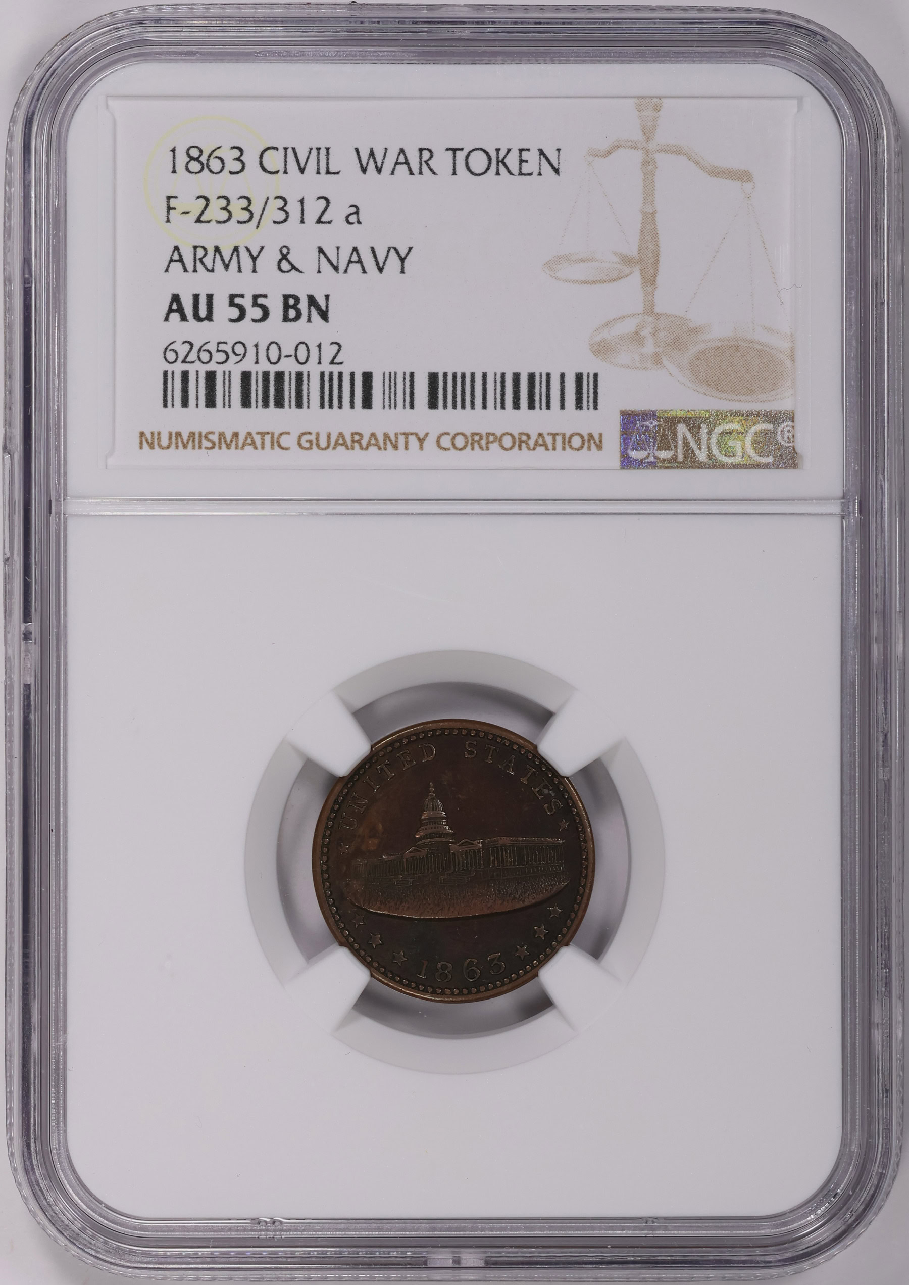 1863 Army & Navy Civil War Token F-233/312a NGC AU-55 BN (Item 1502031 ...