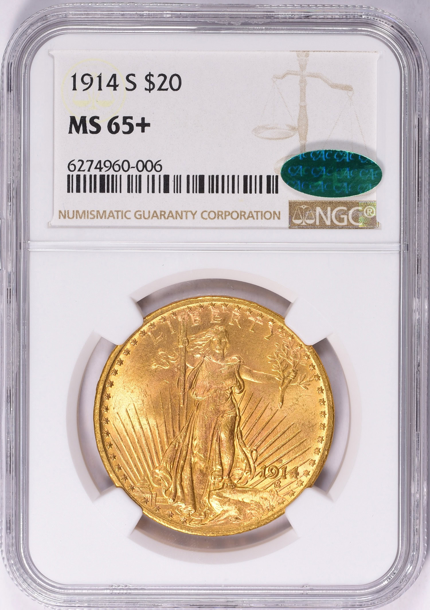 1914-S Saint-Gaudens Gold Double Eagle NGC MS-65+ (CAC Green) (Item ...