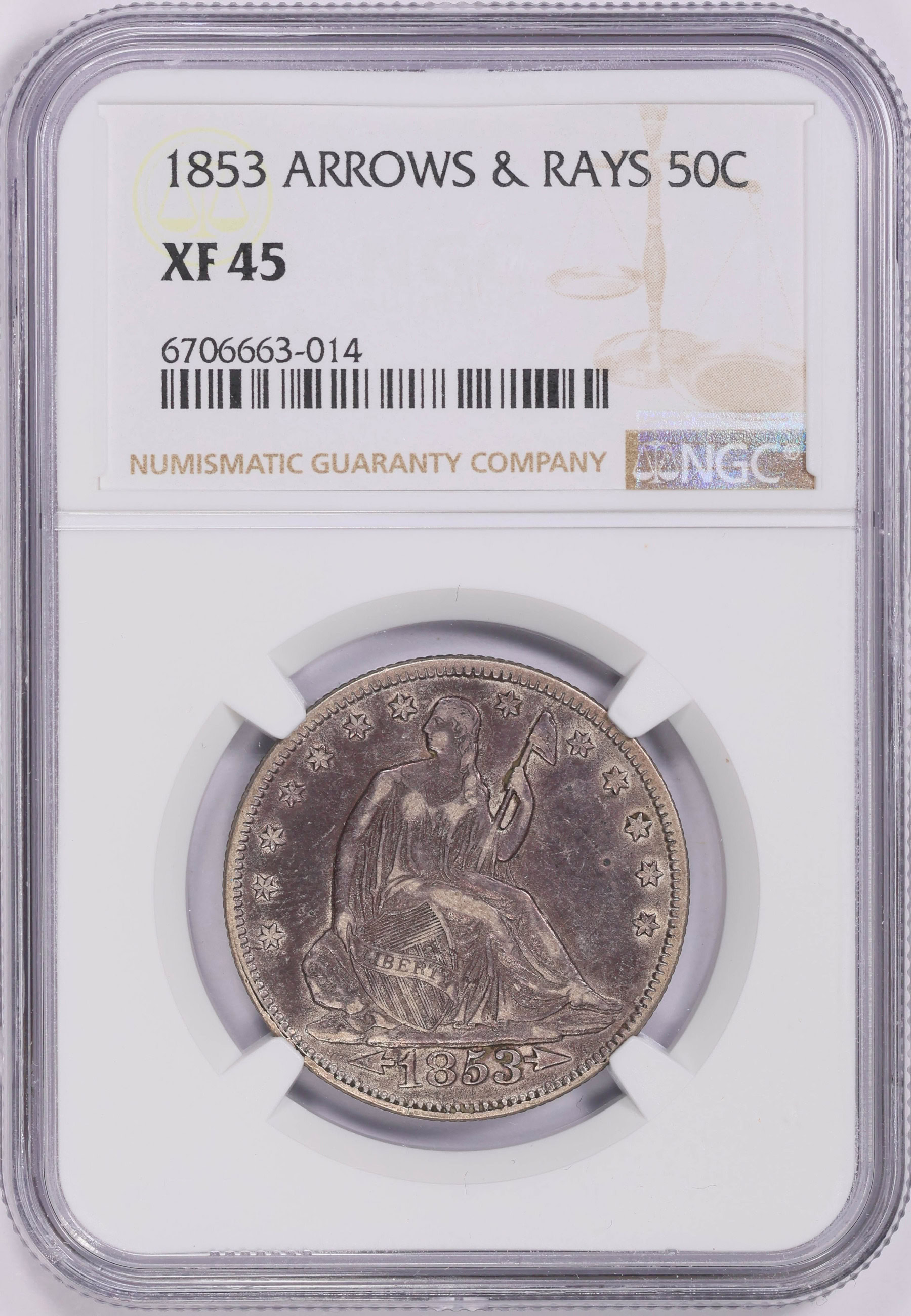 1853 Seated Liberty Half Dollar Arrows and Rays NGC XF-45 (Item 1504161) | GreatCollections Coin ...