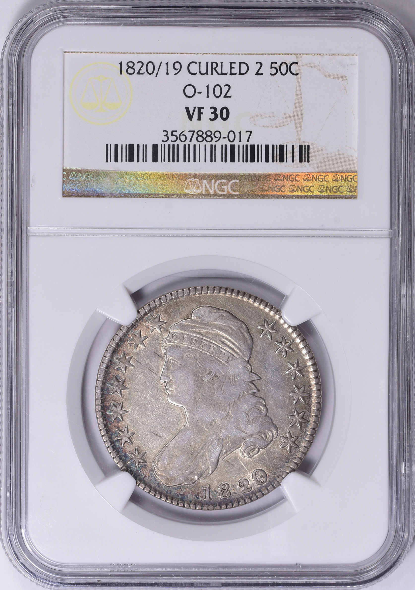 1820/19 Capped Bust Half Dollar Curl Base 2 O-102 NGC VF-30 (Item ...