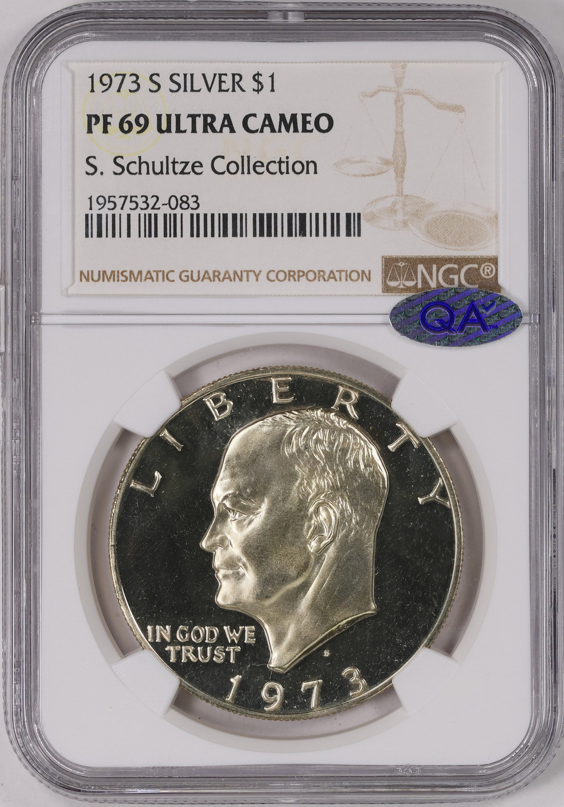 1973-S Eisenhower Dollar Silver NGC Proof-69 UC (QA) (S. Schultze ...