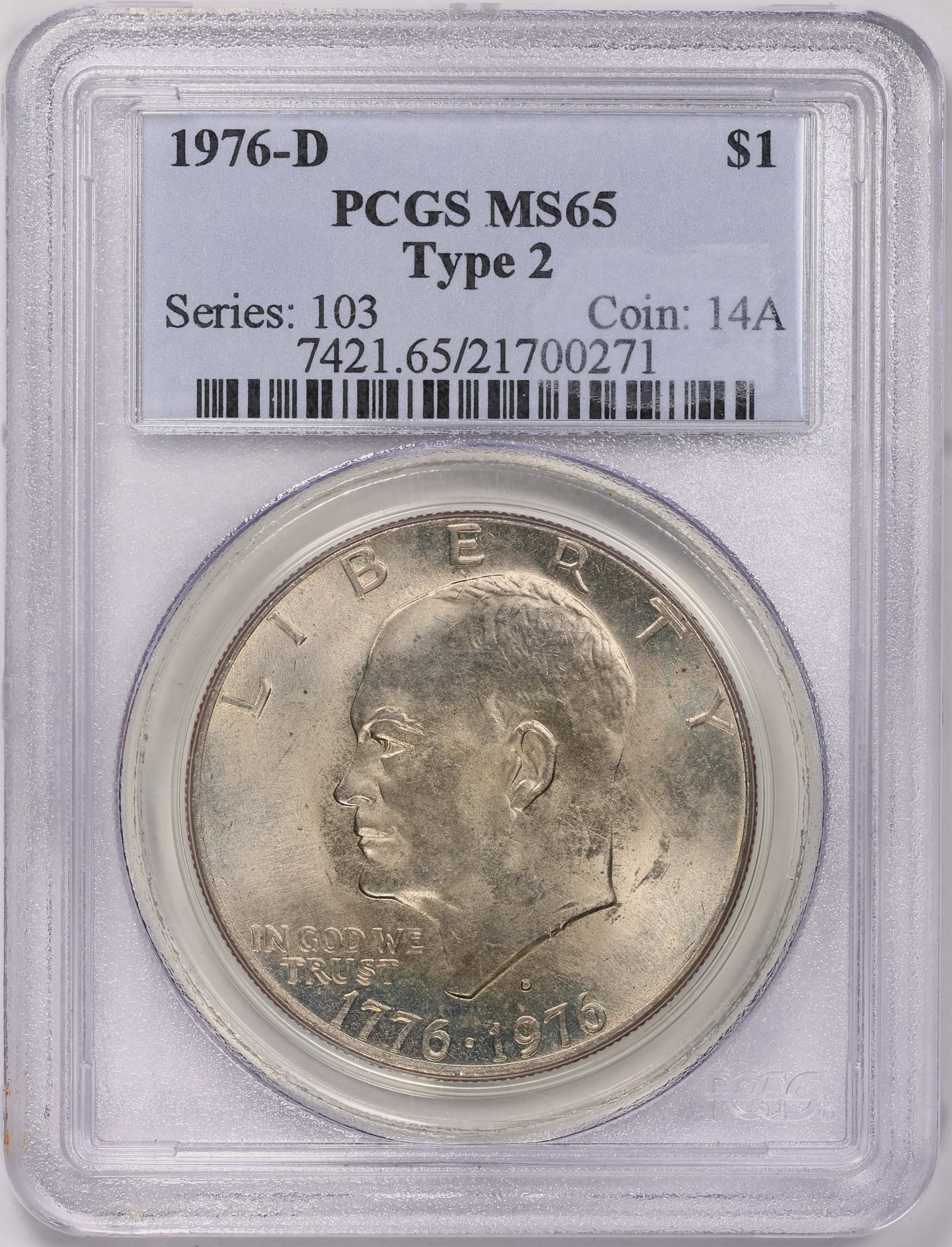 1976-D Eisenhower Dollar Type 2 PCGS MS-65 (Toned) (Item 1522341) | GreatCollections Coin Auctions