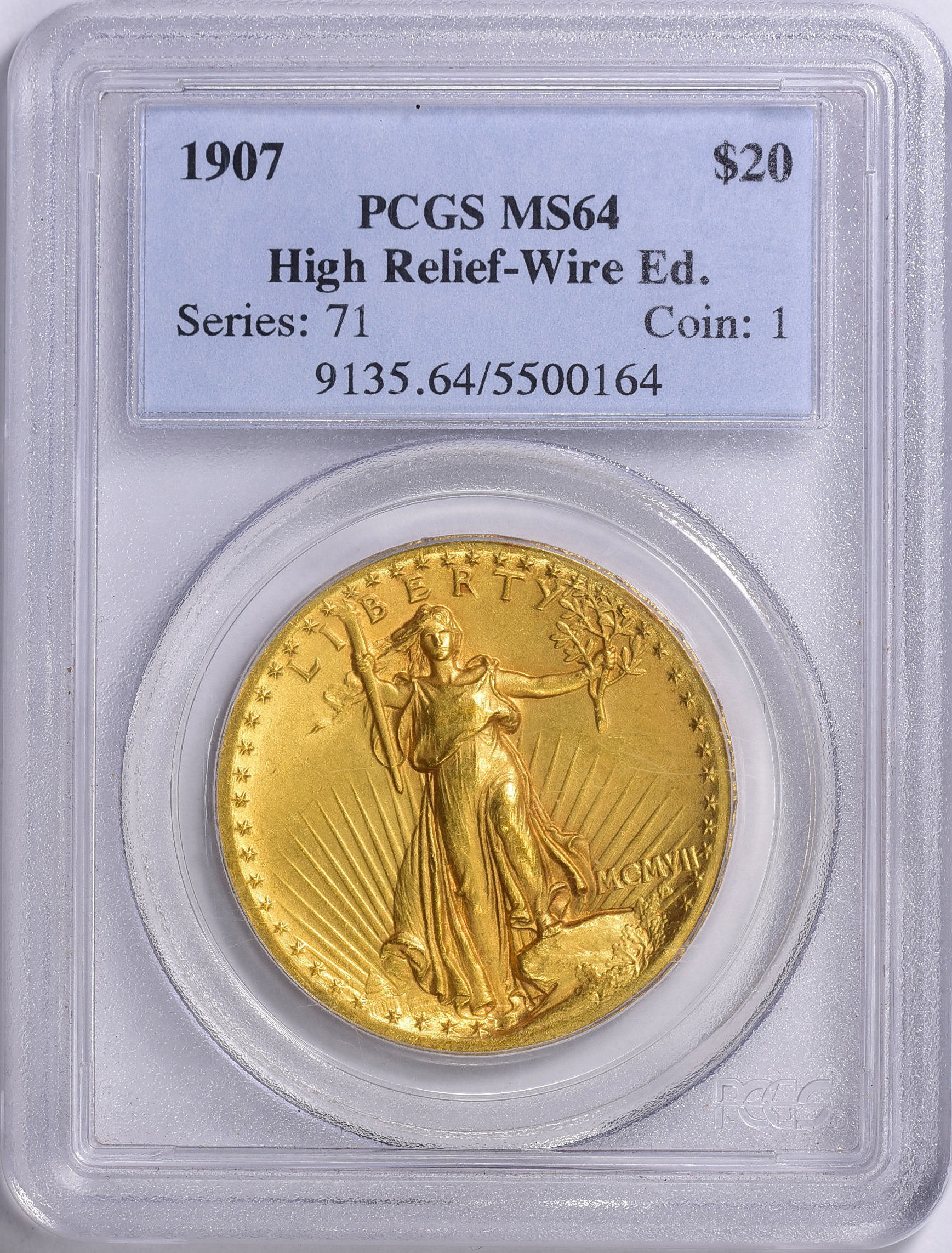 1907 Saint-Gaudens Gold Double Eagle MCMVII. High Relief, Wire Edge PCGS MS-64 (Item 1528700 ...