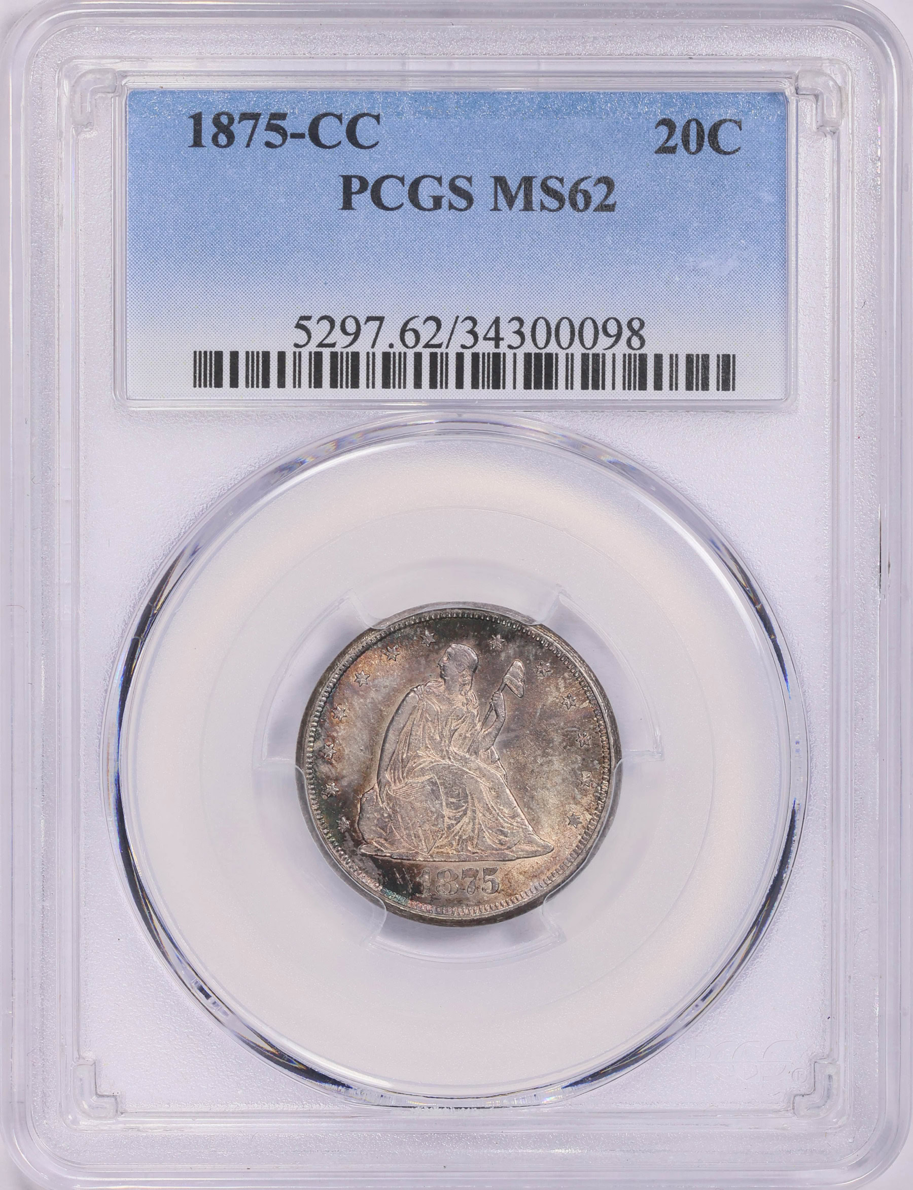 1875-CC Twenty-Cent Piece PCGS MS-62 (Toned) (Item 1537231) | GreatCollections Coin Auctions