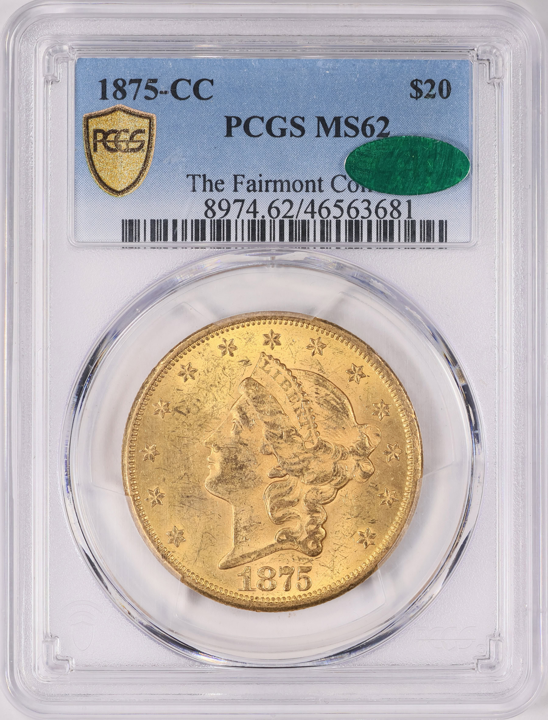 1875-CC Liberty Gold Double Eagle PCGS MS-62 (CAC Green) (The Fairmont Collection) (Item 1539846 ...