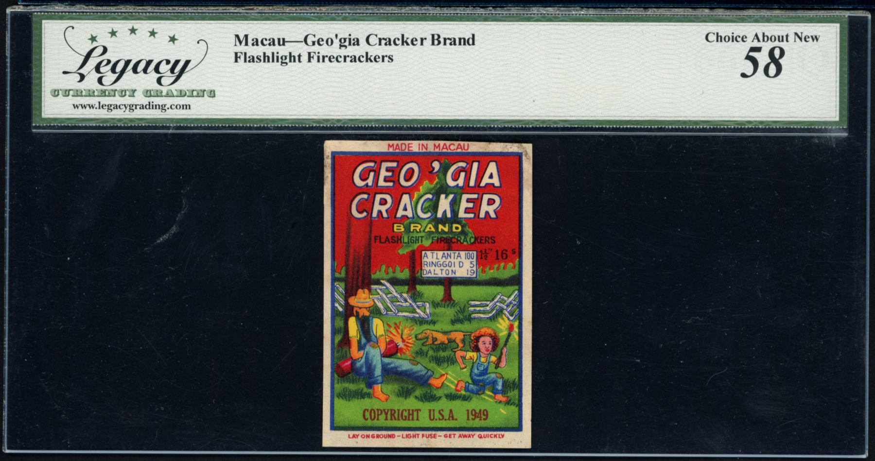 Macau ND Geo'gia Cracker Brand Flashlight Firecrackers Label Legacy ...