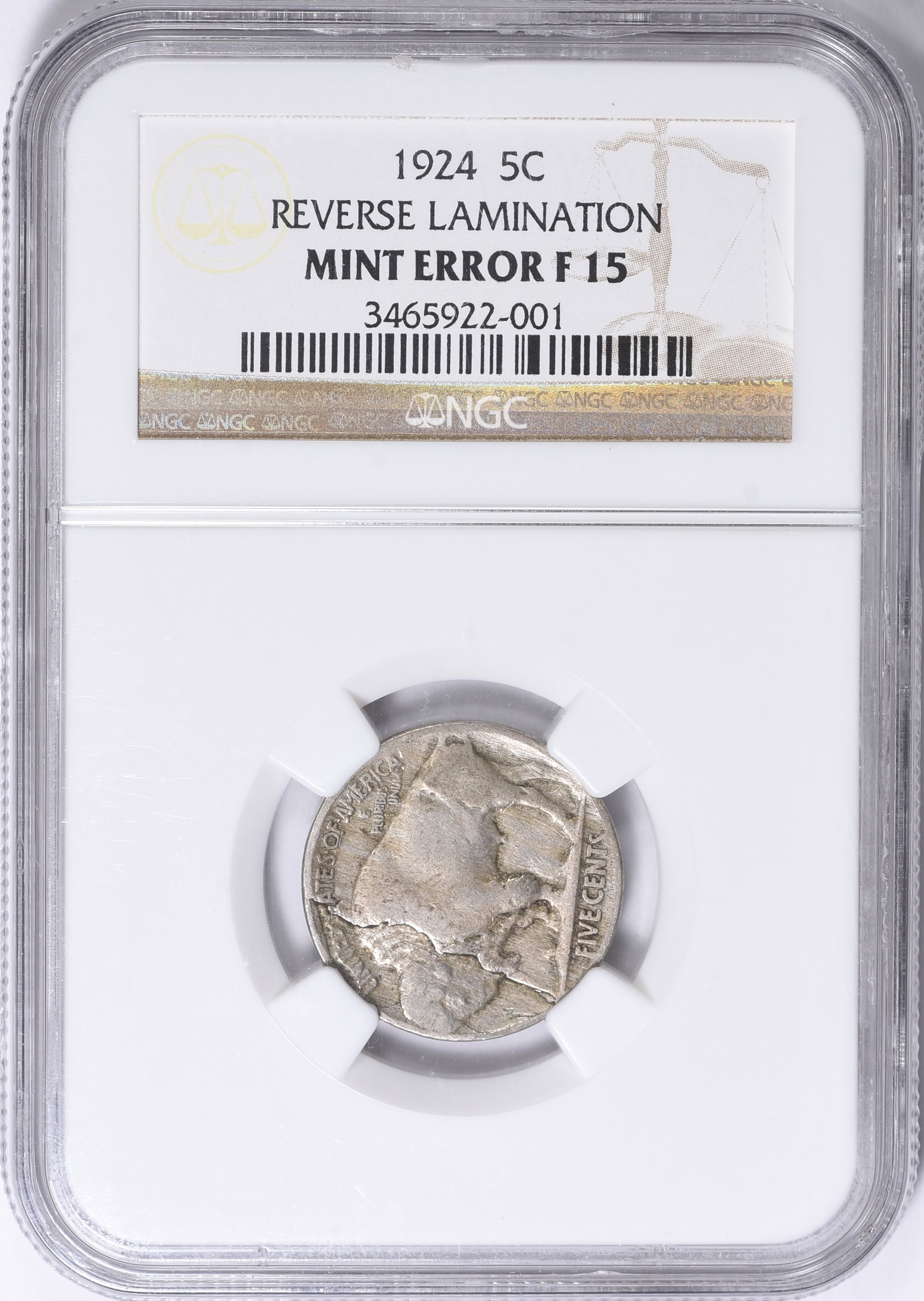 Mint Error 1924 Buffalo Nickel Reverse Lamination NGC F-15 | NGC Cert ...