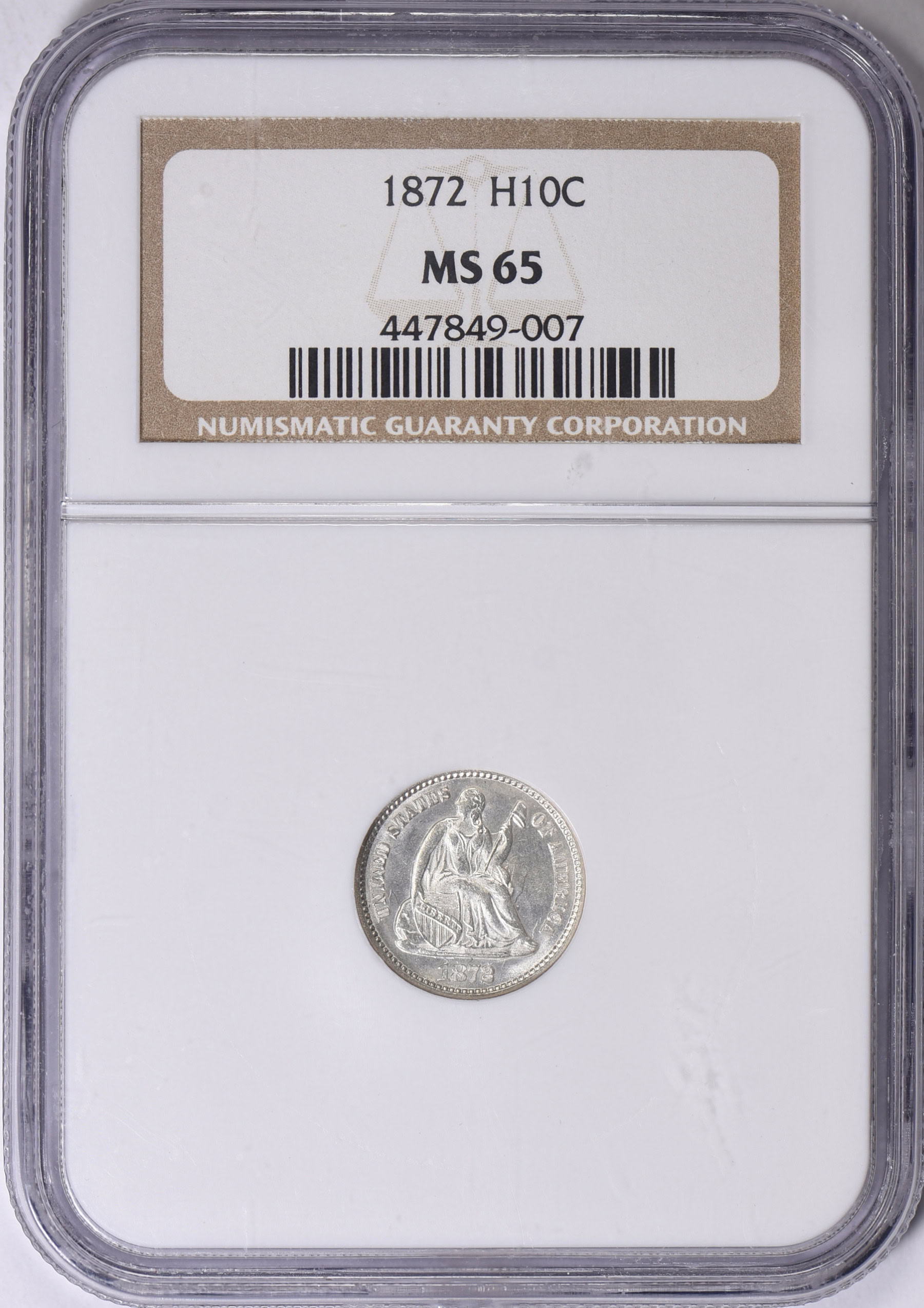 1872 Seated Liberty Half Dime NGC MS-65 (Item 1545016) | GreatCollections Coin Auctions