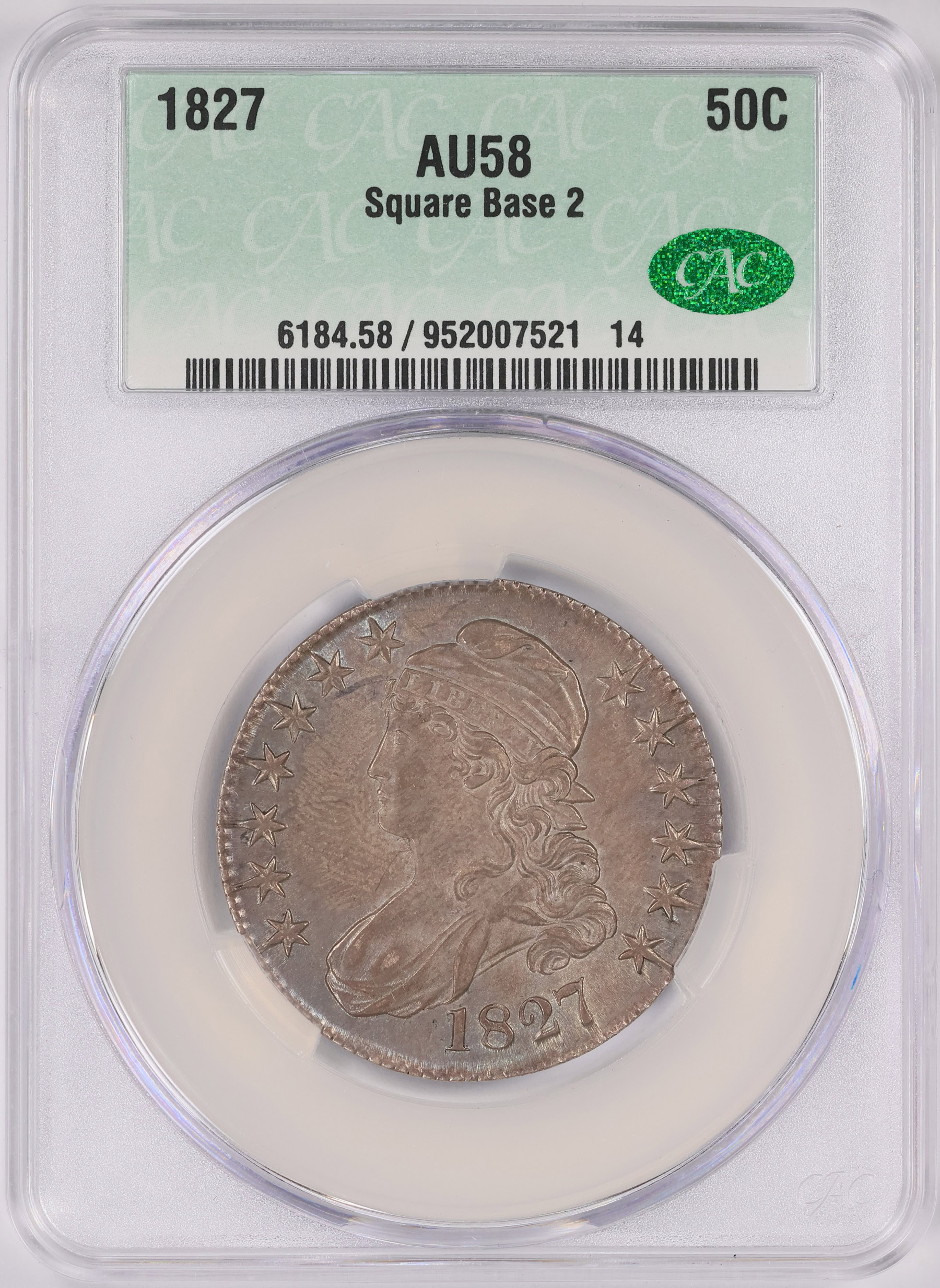 1827 Capped Bust Half Dollar Square Base 2 CACG AU-58 (Toned) (Item ...