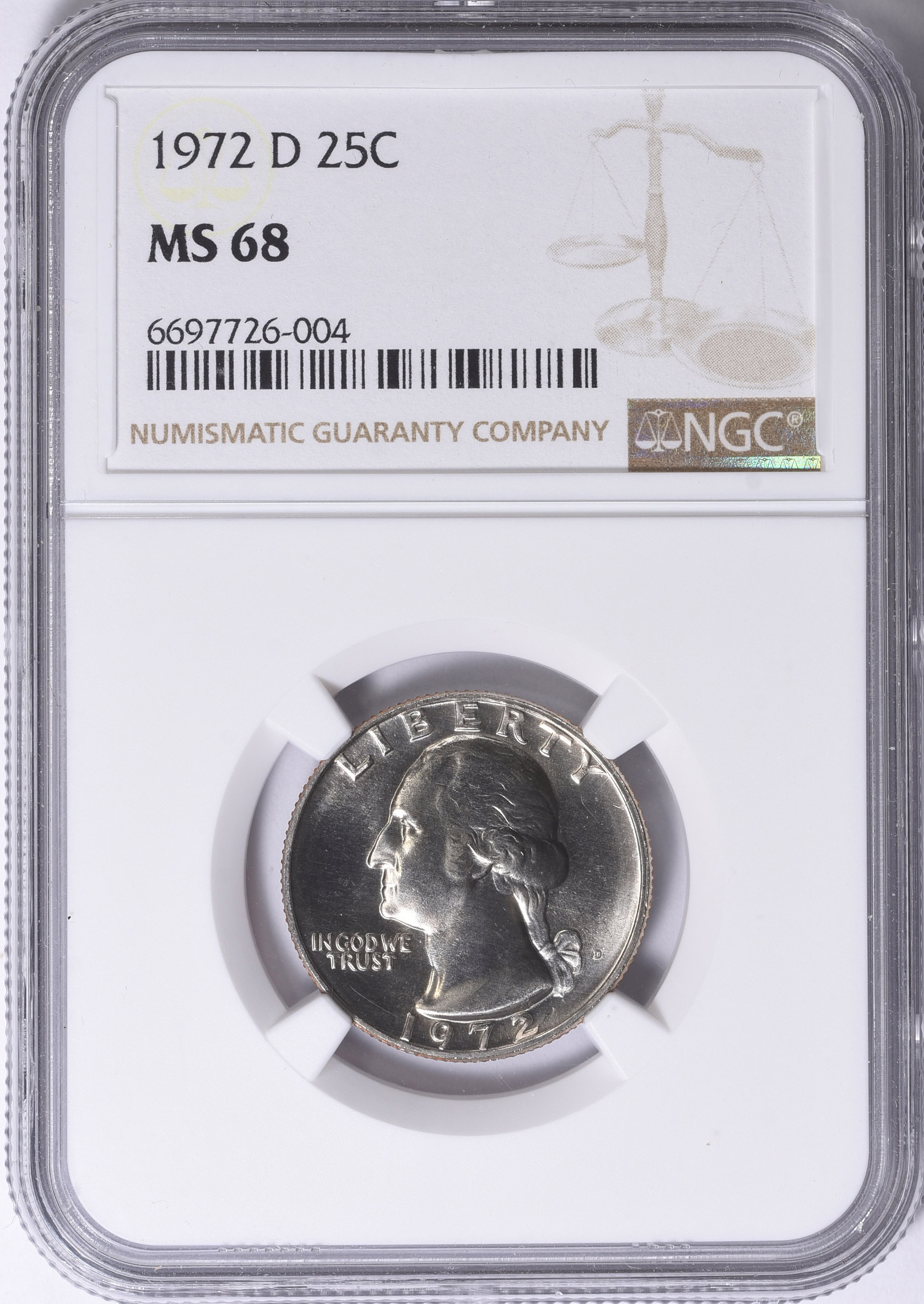 1972-D Washington Quarter NGC MS-68 (Item 1552307) | GreatCollections ...