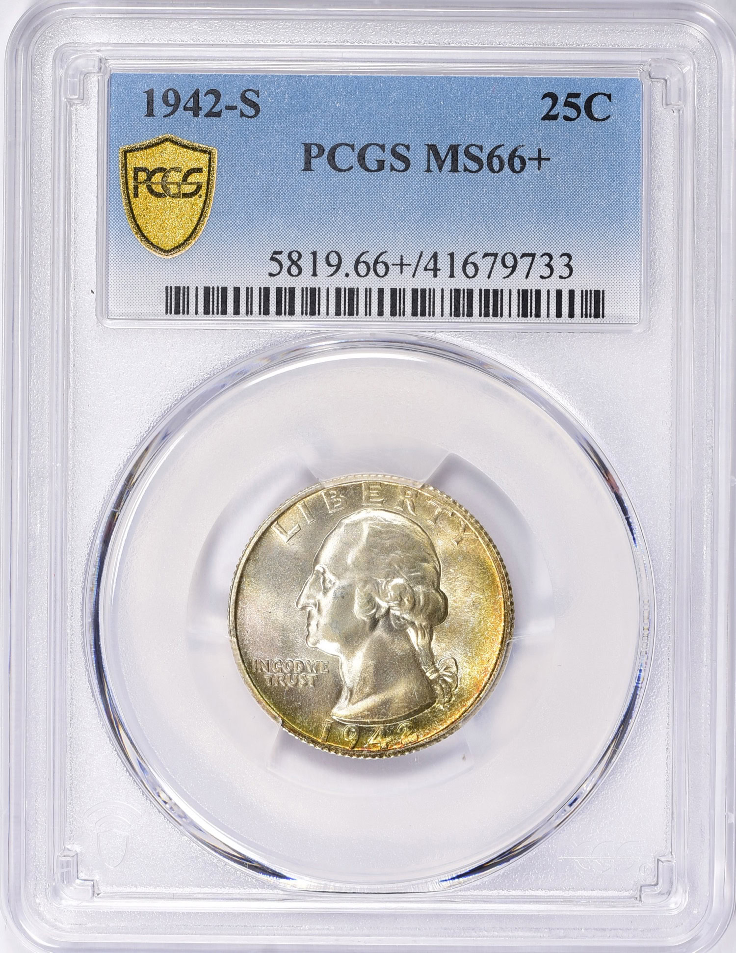 1942-S Washington Quarter PCGS MS-66+ (Toned) (Item 1557578) | GreatCollections Coin Auctions