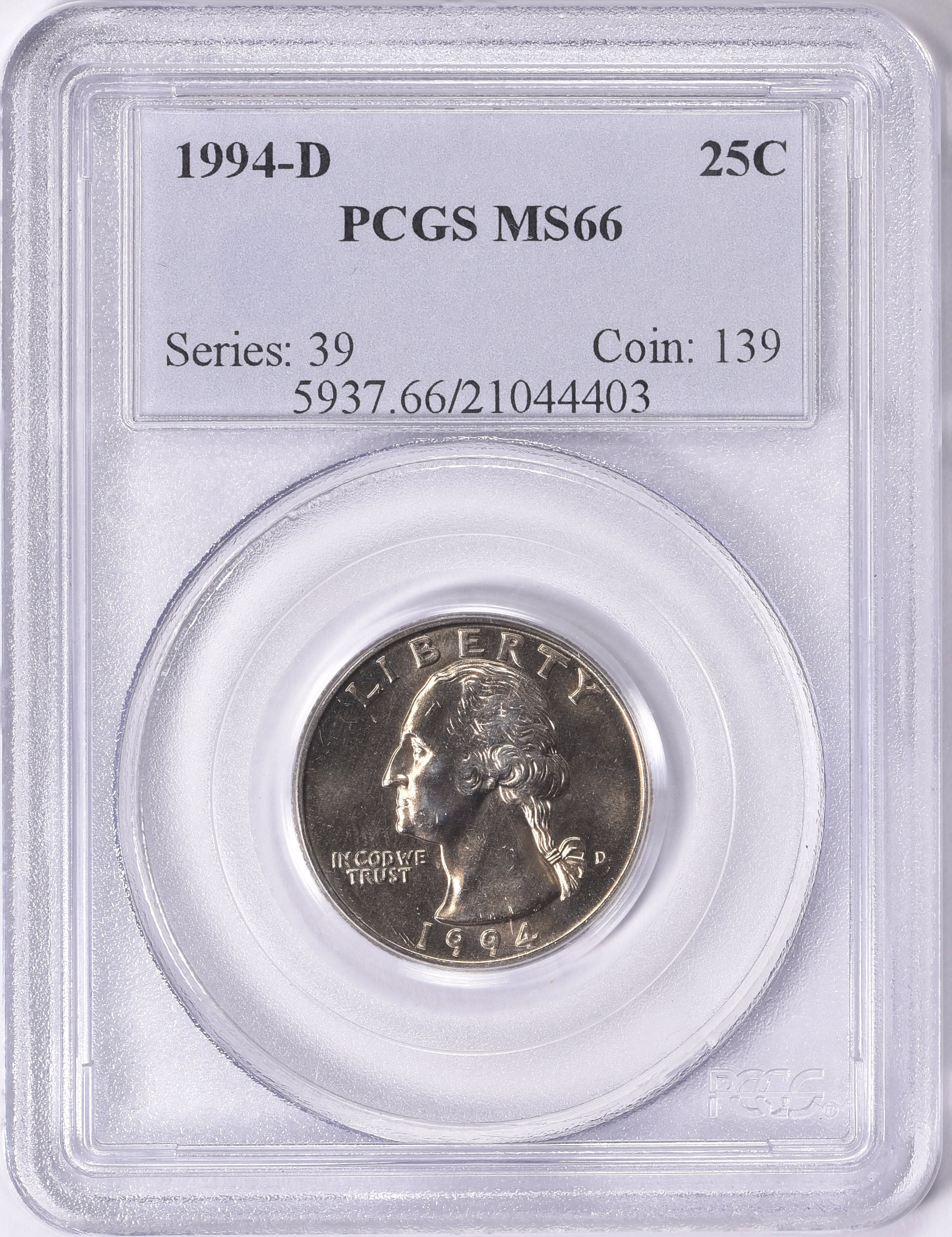 1994-D Washington Quarter PCGS MS-66 (Item 1557610) | GreatCollections ...