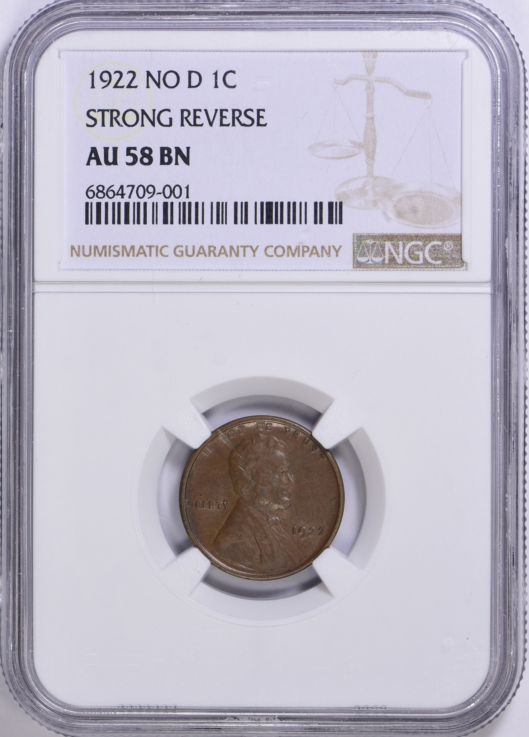 1922-No D Lincoln Cent Strong Reverse NGC AU-58 BN (Item 1557742) | GreatCollections Coin Auctions