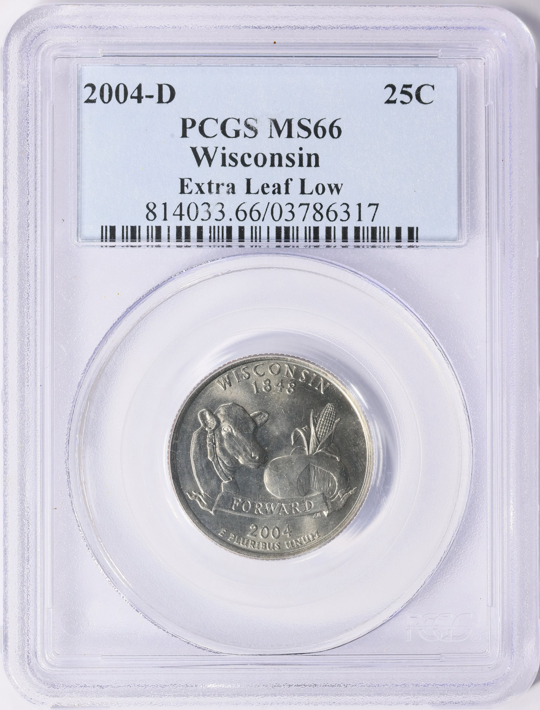 2004-D State Quarter Wisconsin - Extra Leaf Low PCGS MS-66 (Item ...