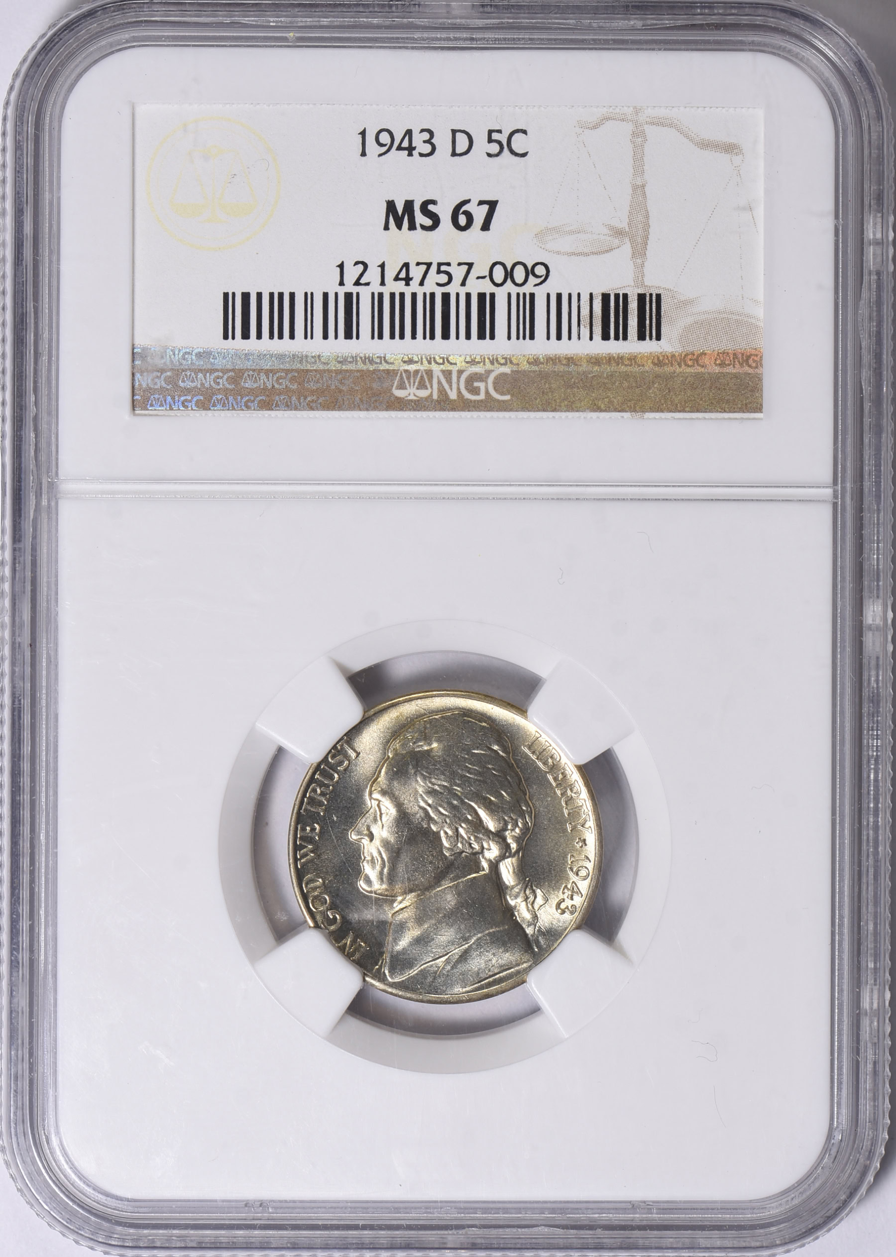 1943-D Jefferson Nickel NGC MS-67 (Item 1559546) | GreatCollections Coin Auctions