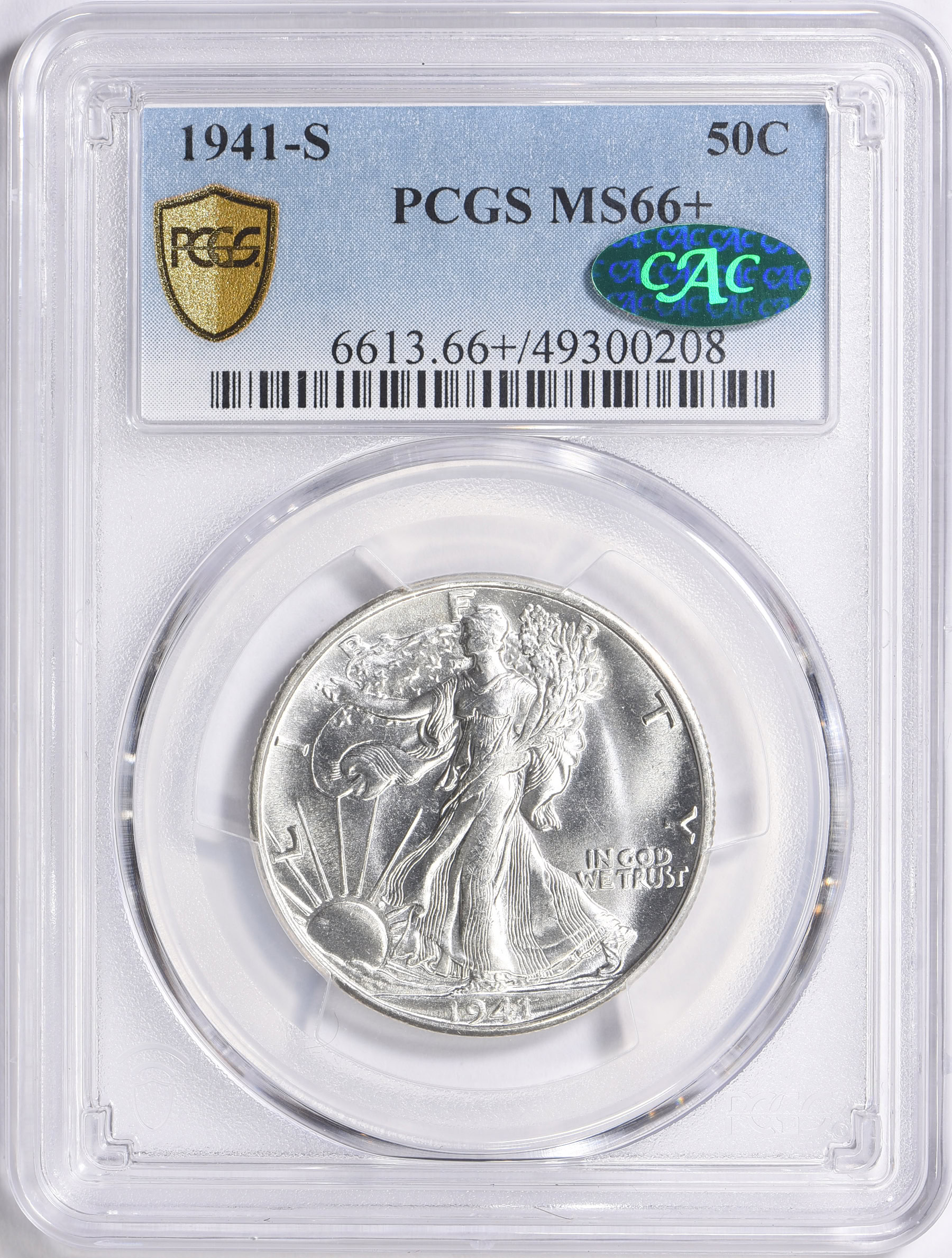 1941-S Walking Liberty Half Dollar PCGS MS-66+ (CAC Green) (Item 1564326) | GreatCollections ...