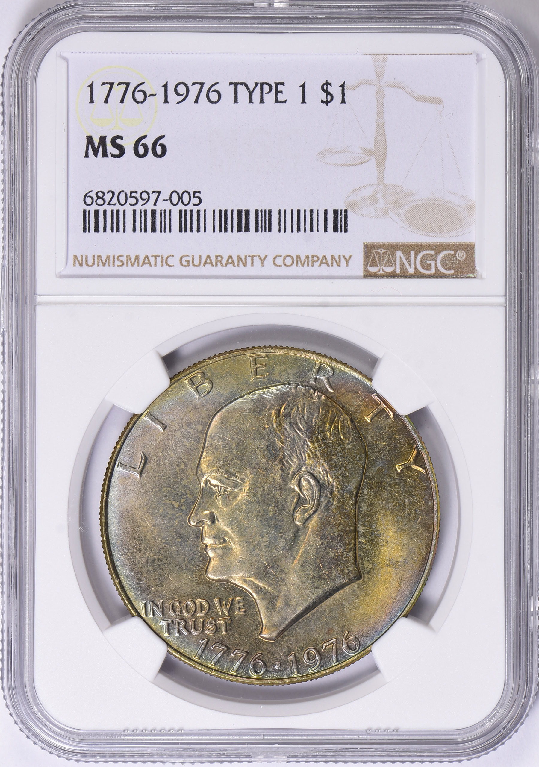 1976 Eisenhower Dollar Type 1 NGC MS-66 (Toned) (Item 1564368) | GreatCollections Coin Auctions