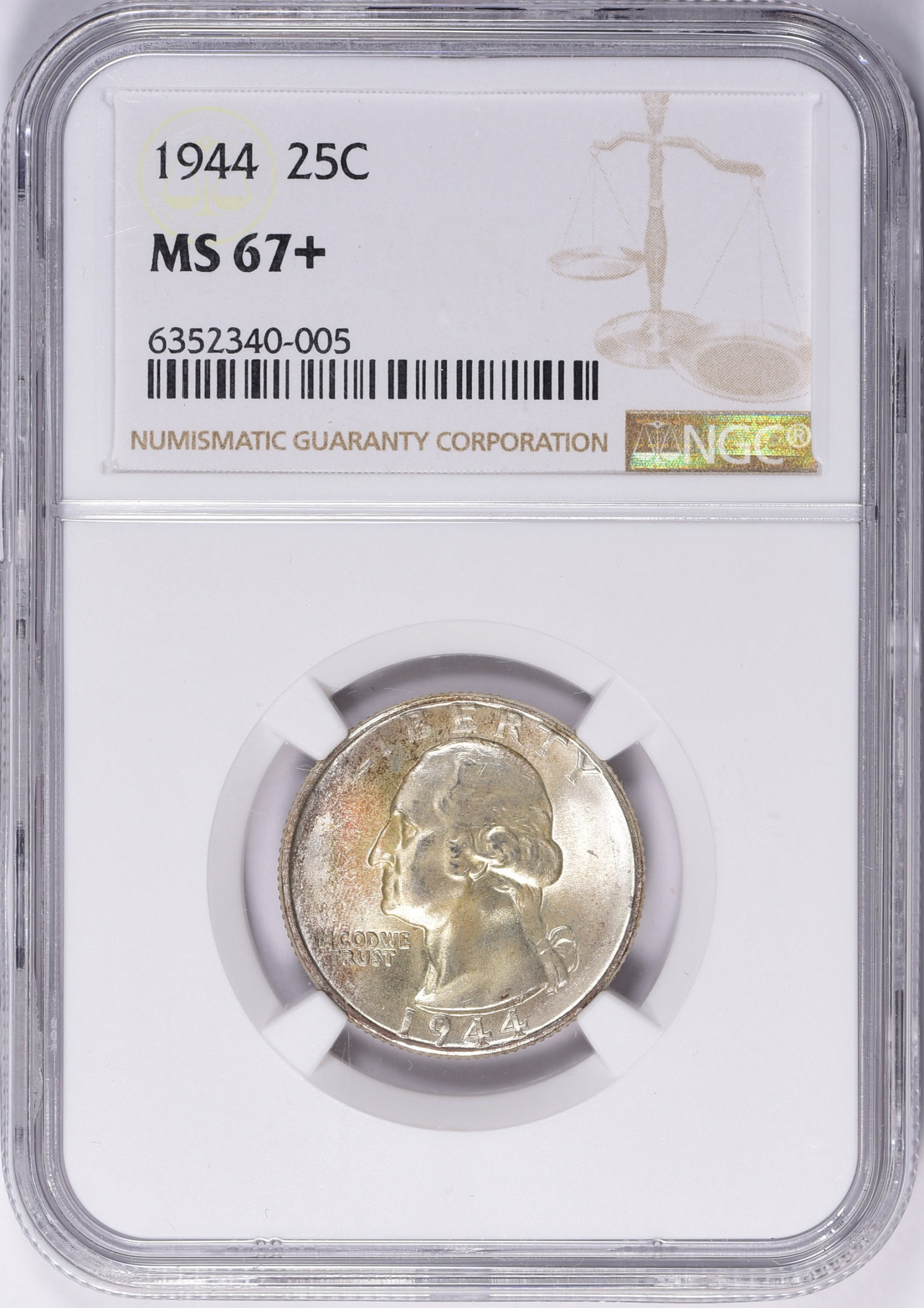 1944 Washington Quarter NGC MS-67+ (Toned) (Item 1564760) | GreatCollections Coin Auctions