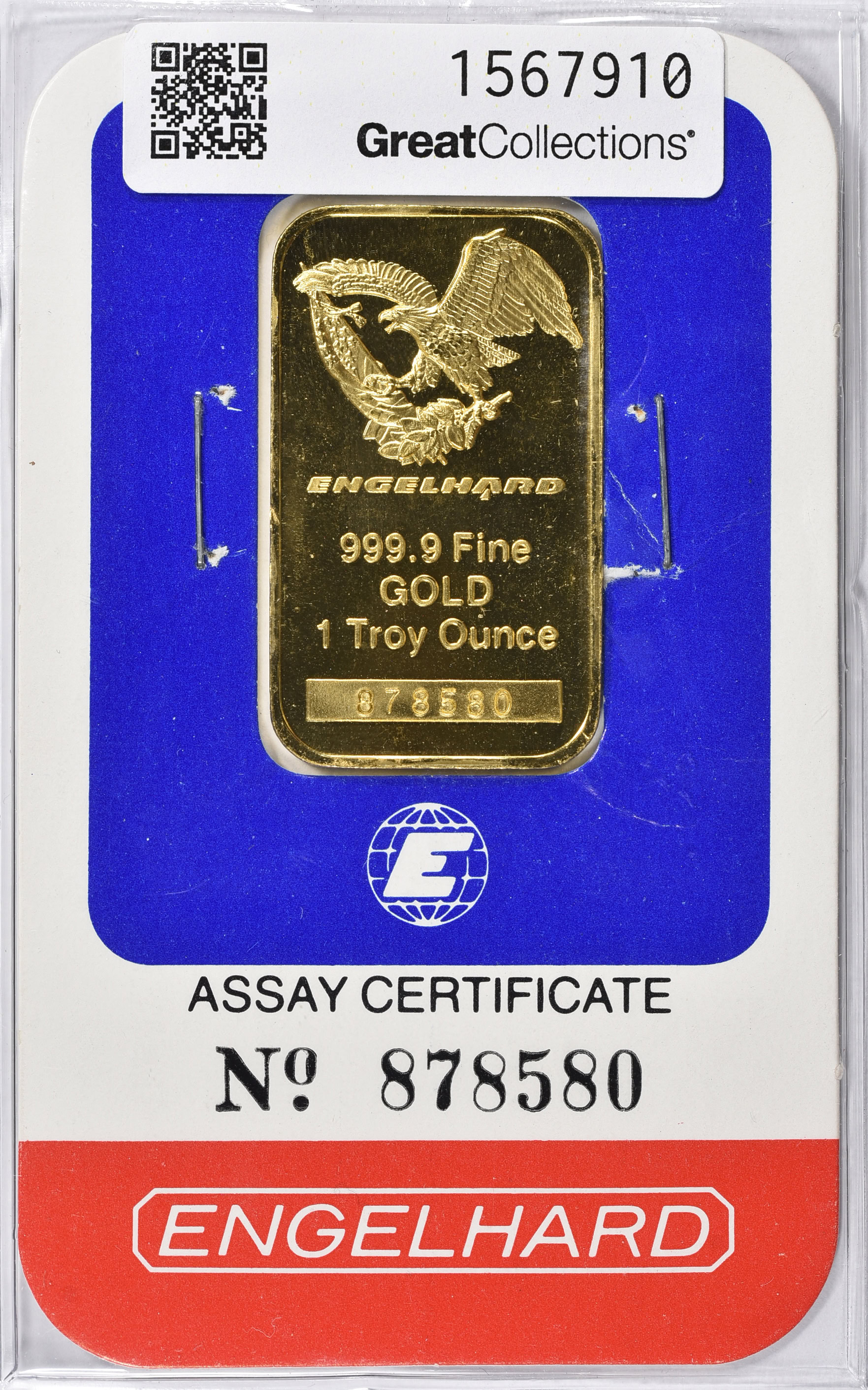 ND Gold 1oz Engelhard Ingot/Bar Uncertified in Card of Issue (AGW = 0. ...