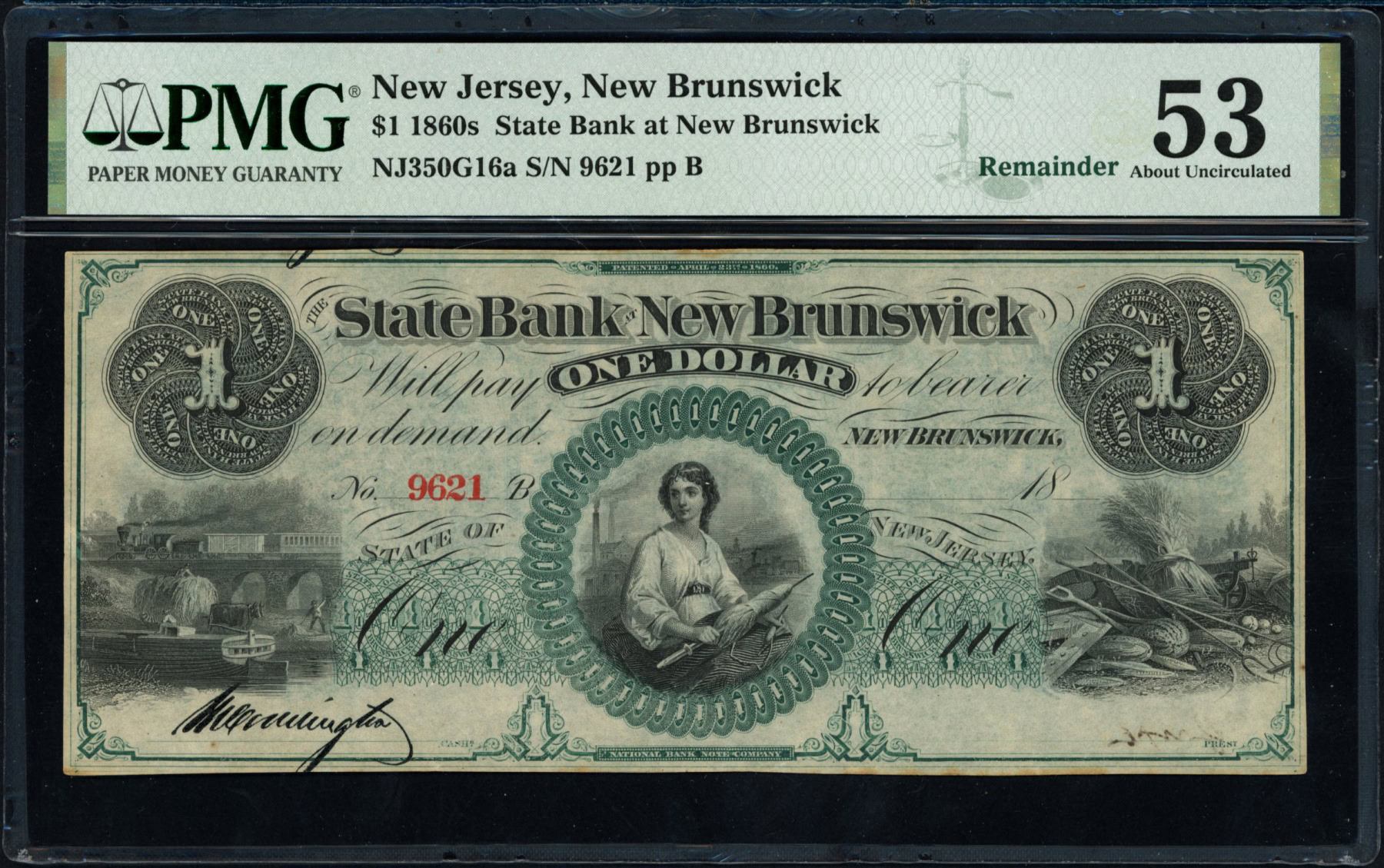 1860s New Brunswick, New Jersey State Bank at New Brunswick $1 ...