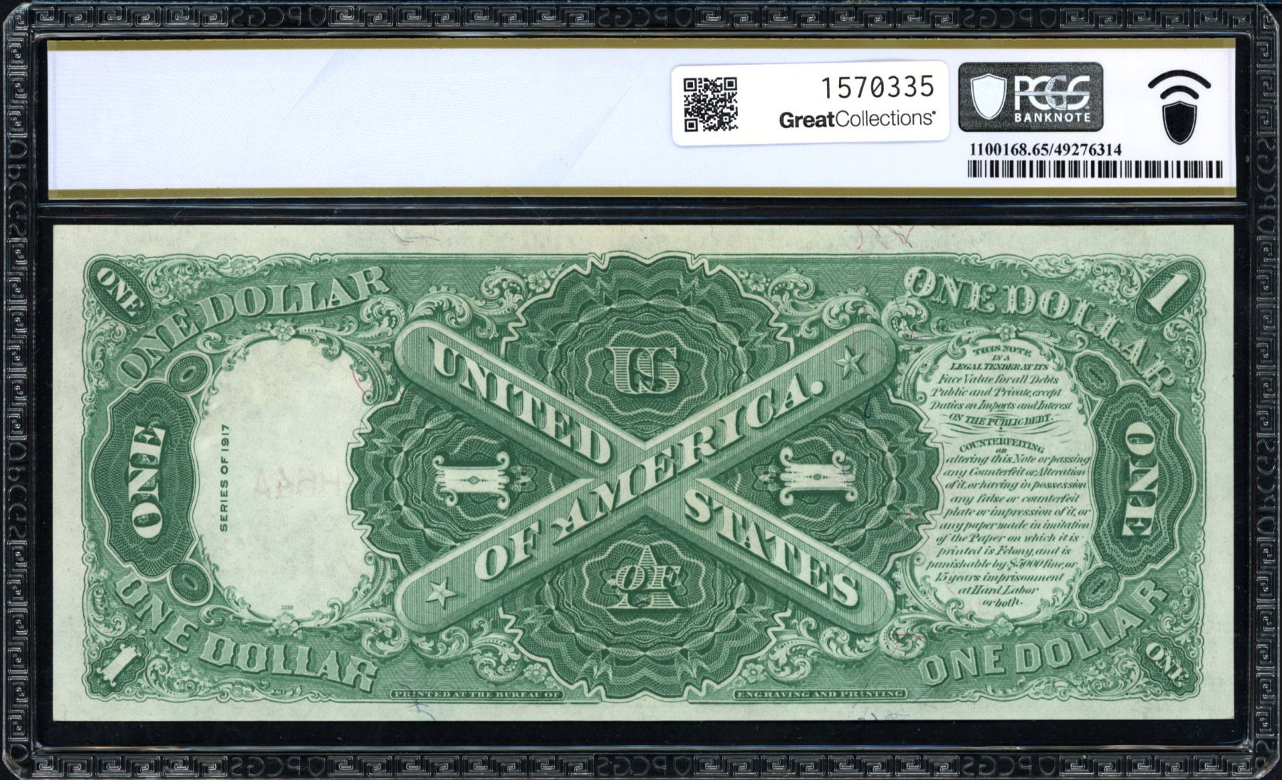 Fr. 37 1917 $1 Legal Tender Note Low Serial Number Elliott / Burke PCGS ...
