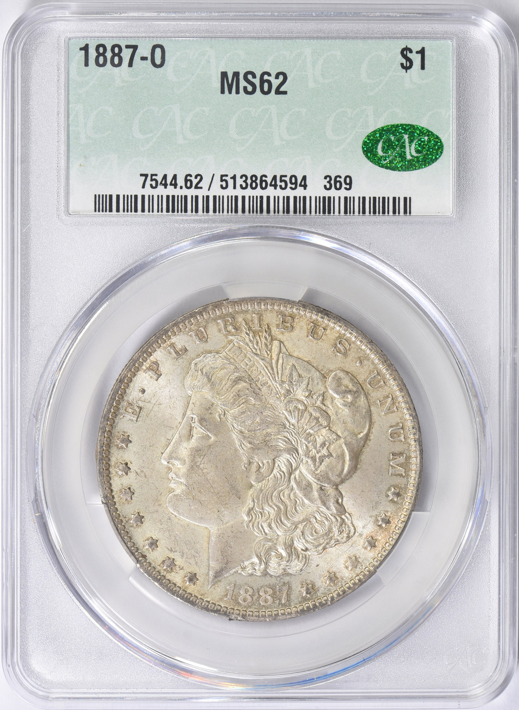 1887-O Morgan Silver Dollar CACG MS-62 (Toned) (Item 1572885) | GreatCollections Coin Auctions