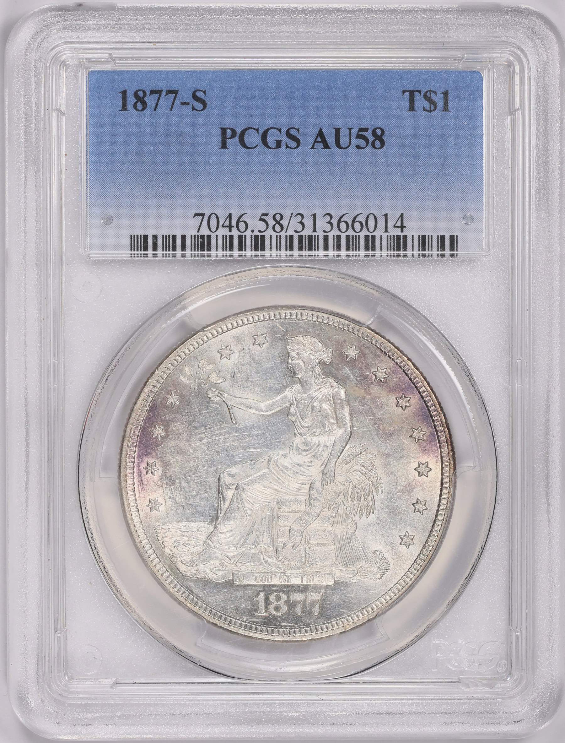 1877-S Trade Silver Dollar PCGS AU-58 (Toned) (Item 1579433) | GreatCollections Coin Auctions