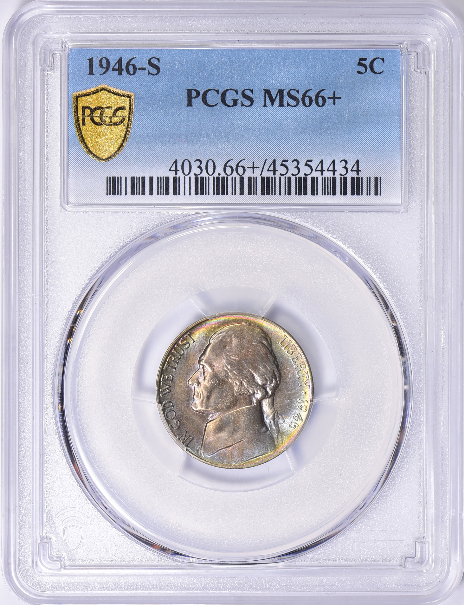 1946-S Jefferson Nickel PCGS MS-66+ (Toned) (Item 1580434) | GreatCollections Coin Auctions
