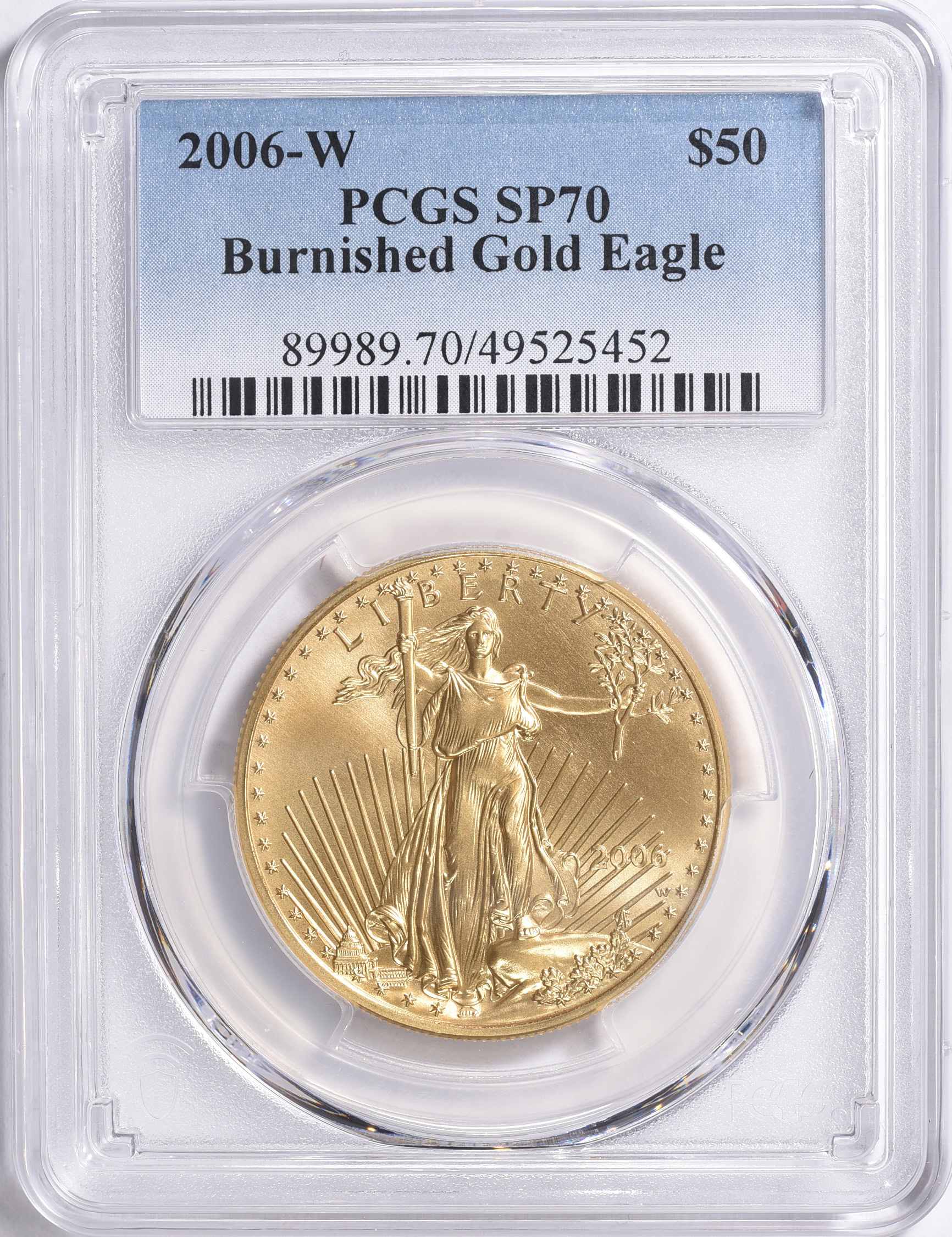 2006-W $50 One-Ounce Gold American Eagle Burnished 20th Anniversary PCGS SP-70 (Item 1580843 ...