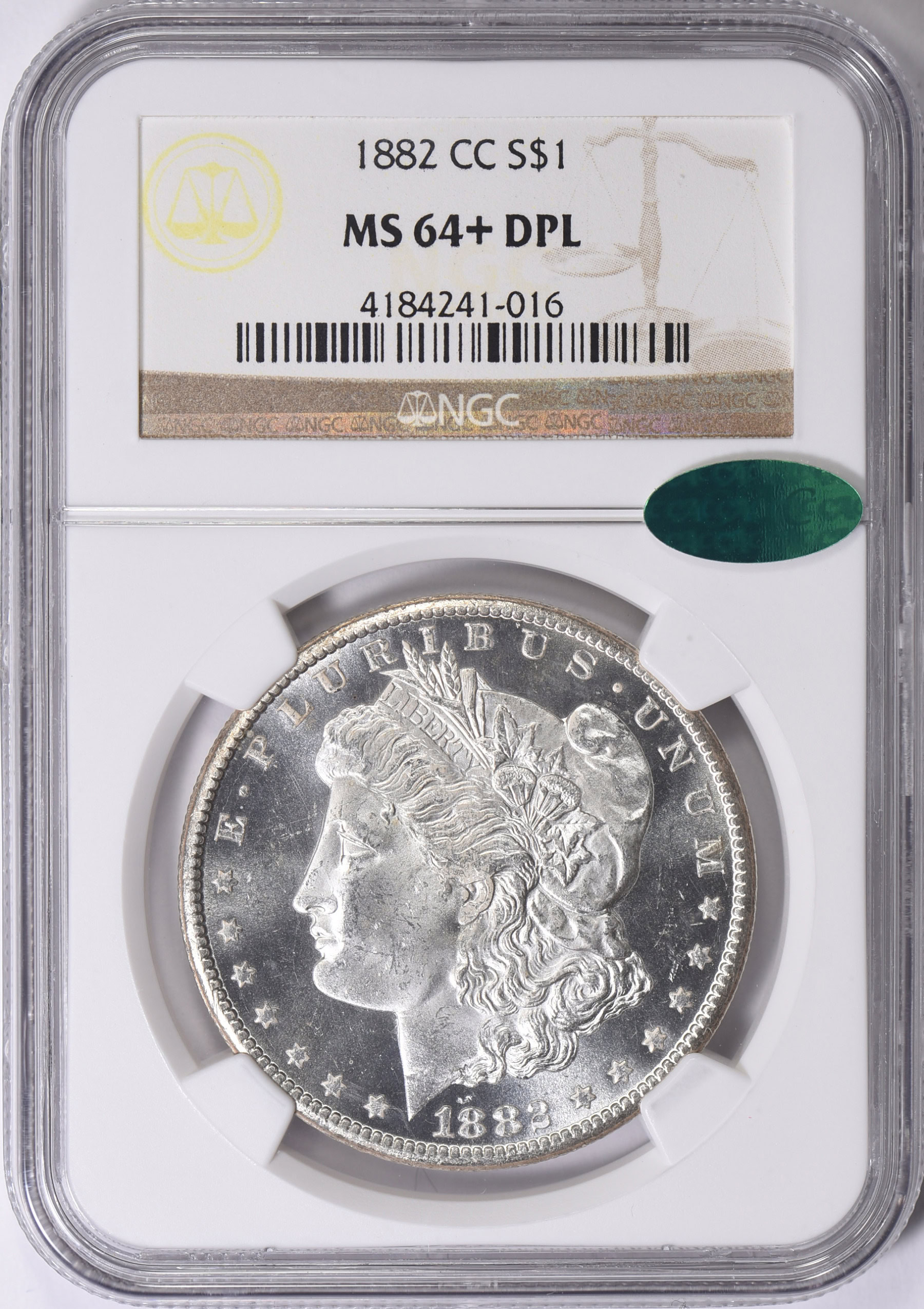 1882-CC Morgan Silver Dollar NGC MS-64+ DMPL (CAC Green) (Item 1581364) | GreatCollections Coin ...