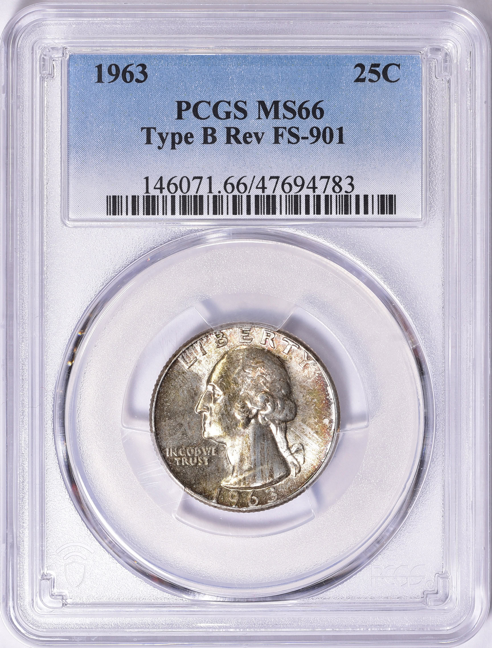 1963 Washington Quarter Type B Reverse FS-901 PCGS MS-66 (Toned) (Item 1581449 ...