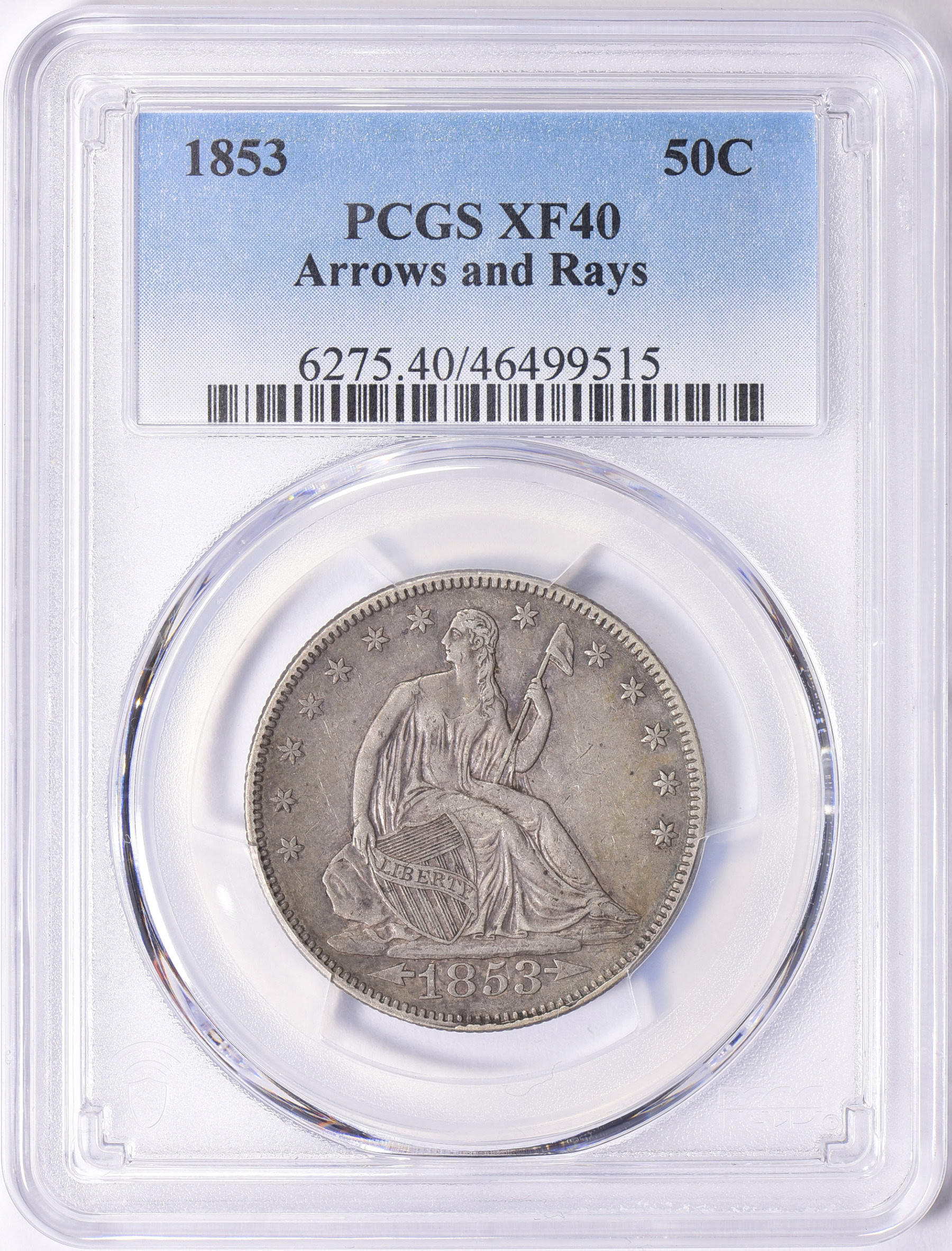 1853 Seated Liberty Half Dollar Arrows and Rays PCGS XF-40 (Item 1583214) | GreatCollections ...