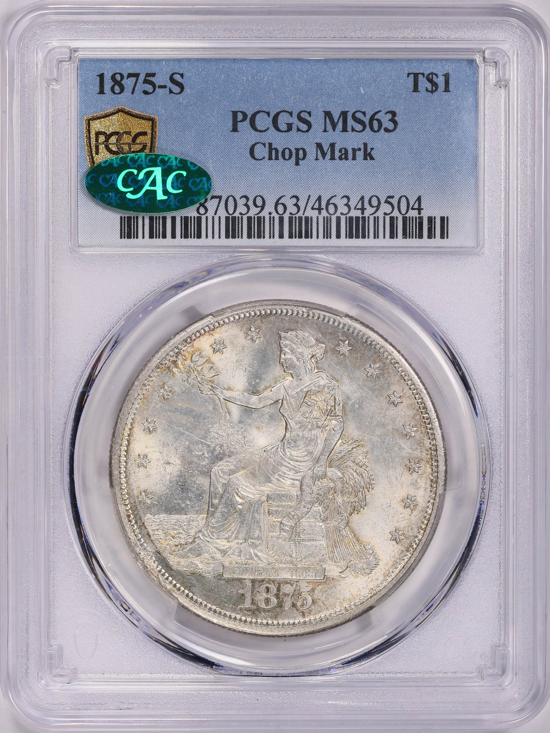 1875-S Trade Silver Dollar Chop Mark PCGS MS-63 (CAC Green) (Item ...