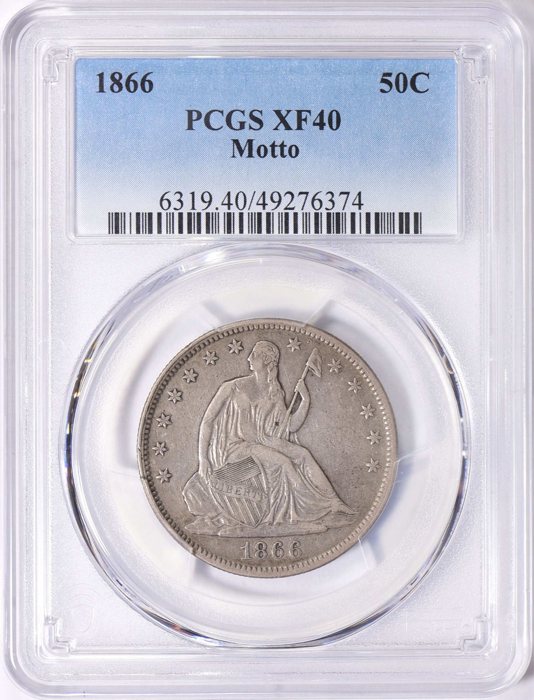 1866 Seated Liberty Half Dollar Motto PCGS XF-40 (Item 1584664 ...