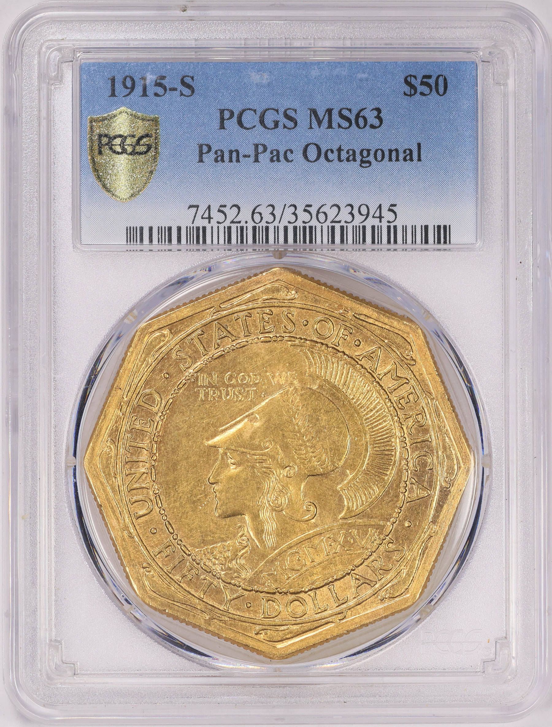 1915-S Panama-Pacific Exposition $50 Gold, Octagonal PCGS MS-63 (Item 1586940 ...